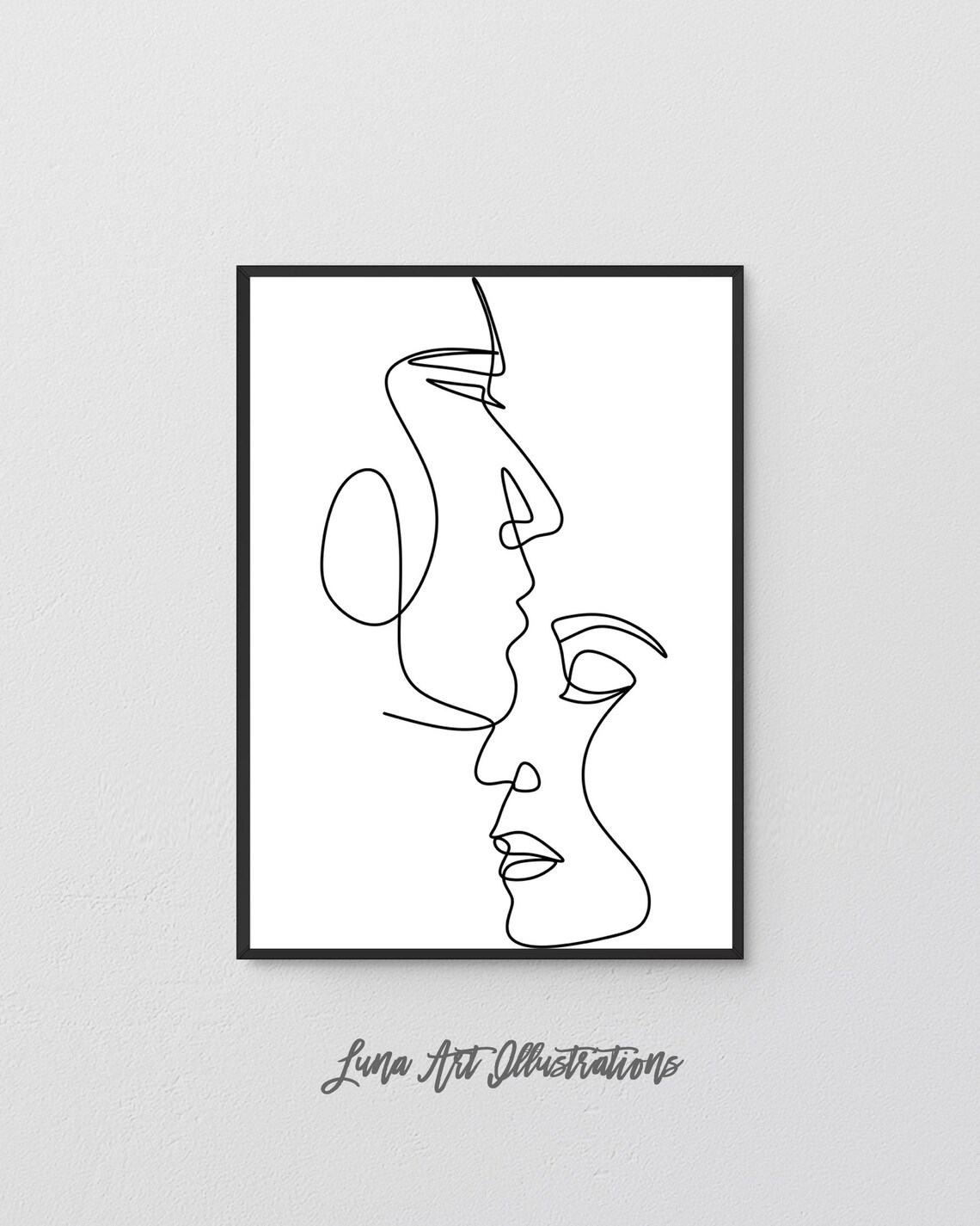 Abstract Love Line Art Couple Kiss Wall Art Line Drawing | Etsy