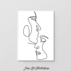 Abstract Love Line Art Couple Kiss Wall Art Line Drawing | Etsy