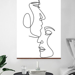 Abstract Love Line Art Couple Kiss Wall Art Line Drawing | Etsy
