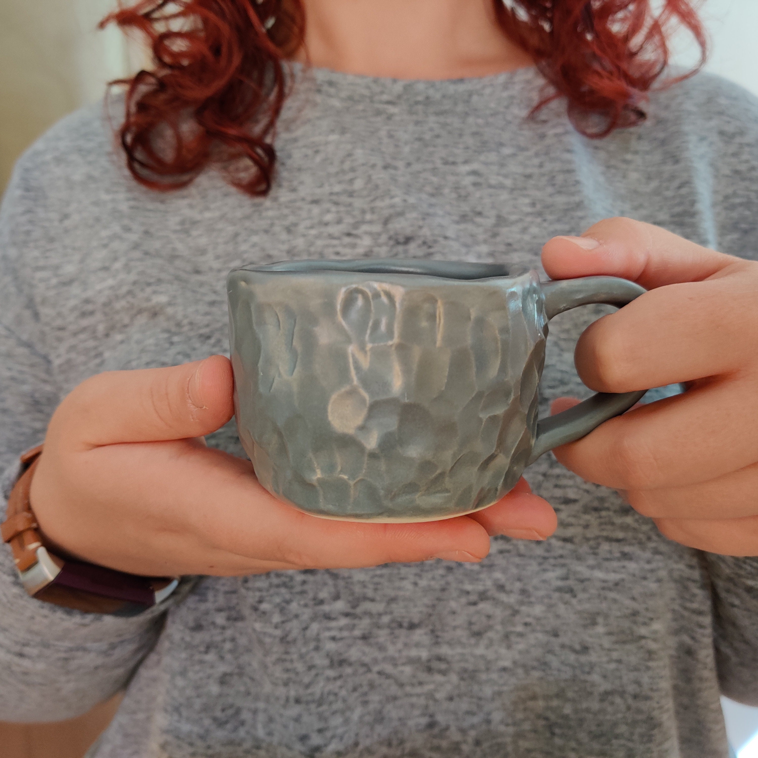 Pottery Mug Espresso Grey Carved Stone Handbuilt - Etsy