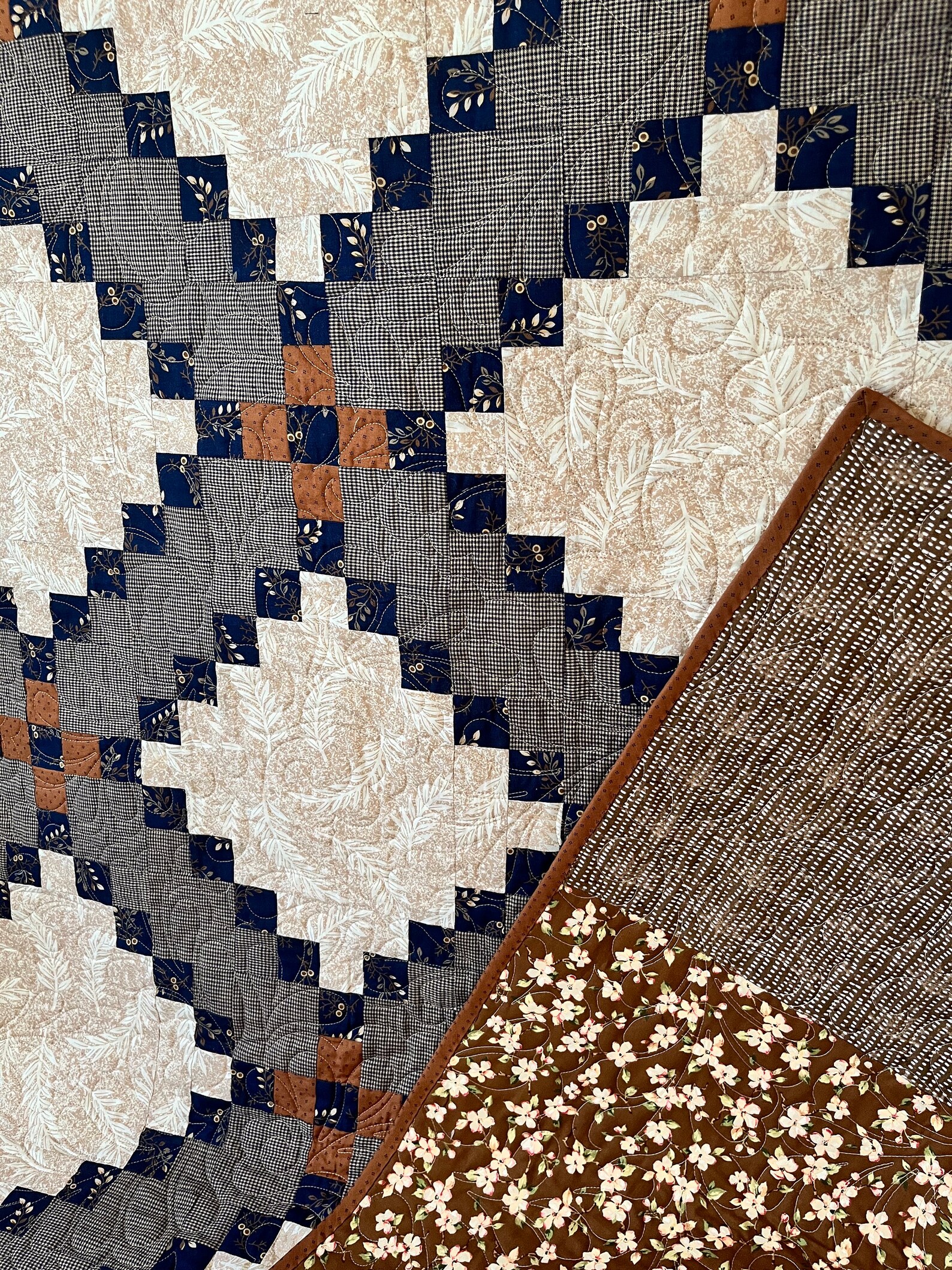 Navy Brown and Cream Quilt in Irish Chain Variation - Etsy