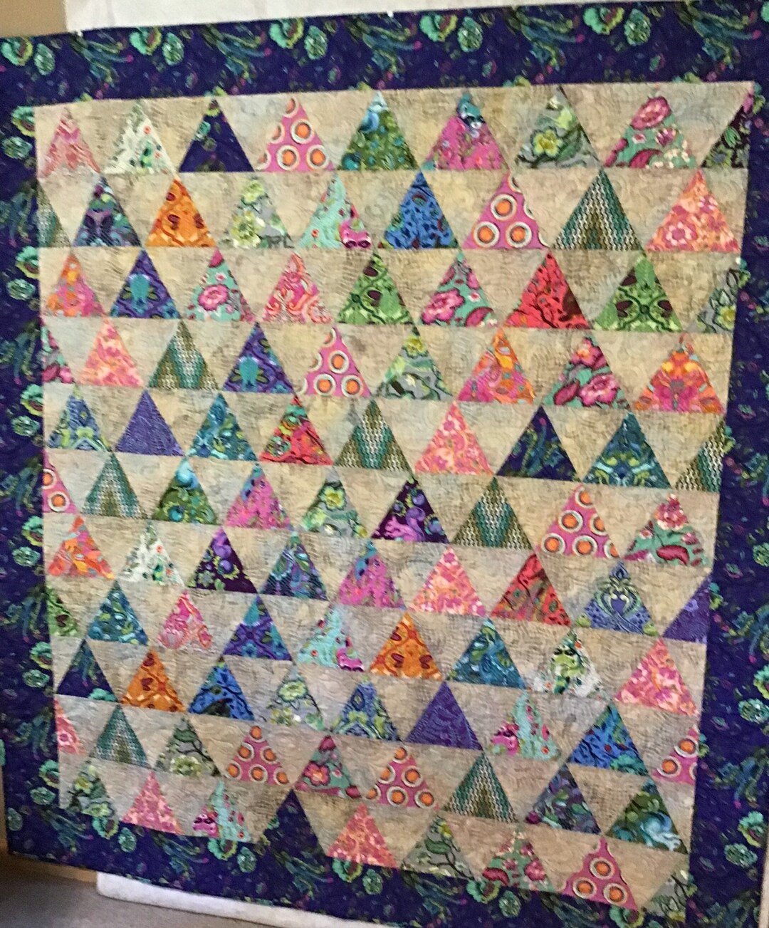 Triangle Quilt Made With Tula Pink Fabrics and Neutral Batik - Etsy