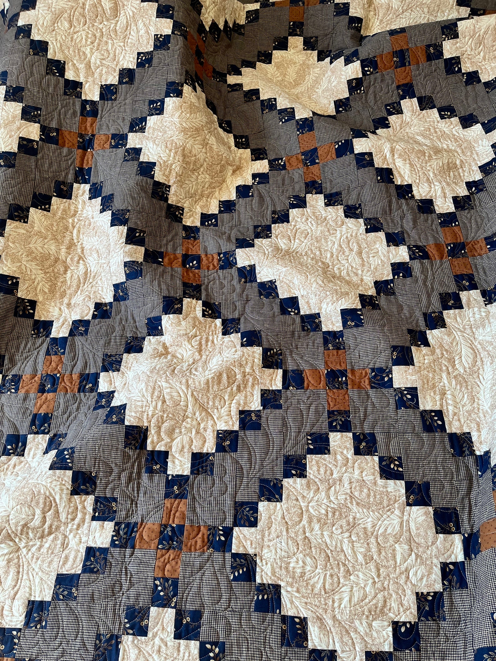Navy, Brown, and Cream Quilt in Irish Chain Variation - Etsy