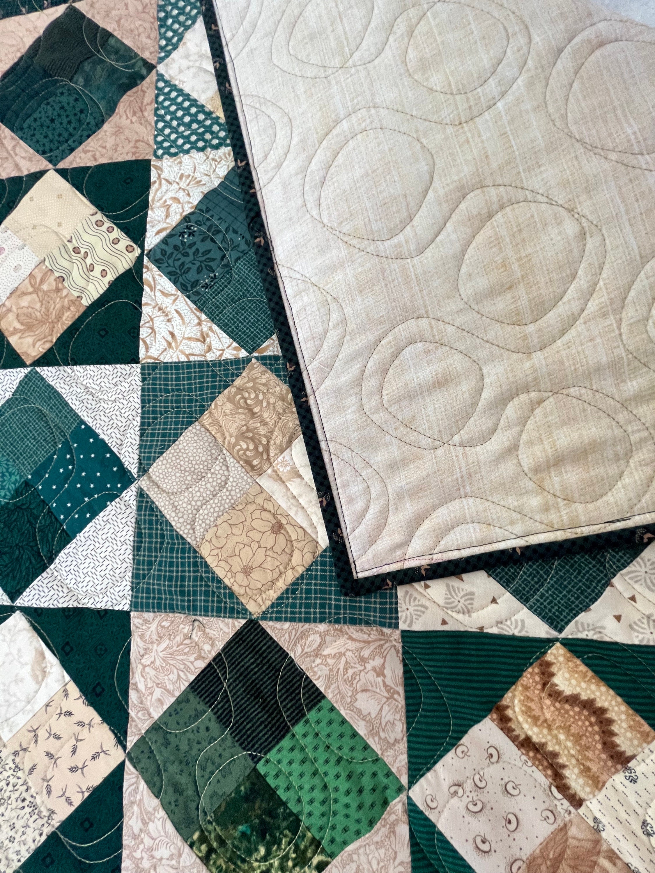 Green and Cream Quilt in 4-patch Blocks Set Within a Square - Etsy