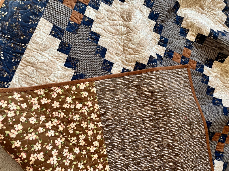 Navy Brown and Cream Quilt in Irish Chain Variation - Etsy