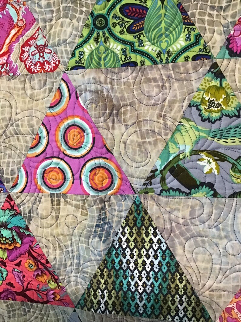 Triangle Quilt Made With Tula Pink Fabrics and Neutral Batik - Etsy