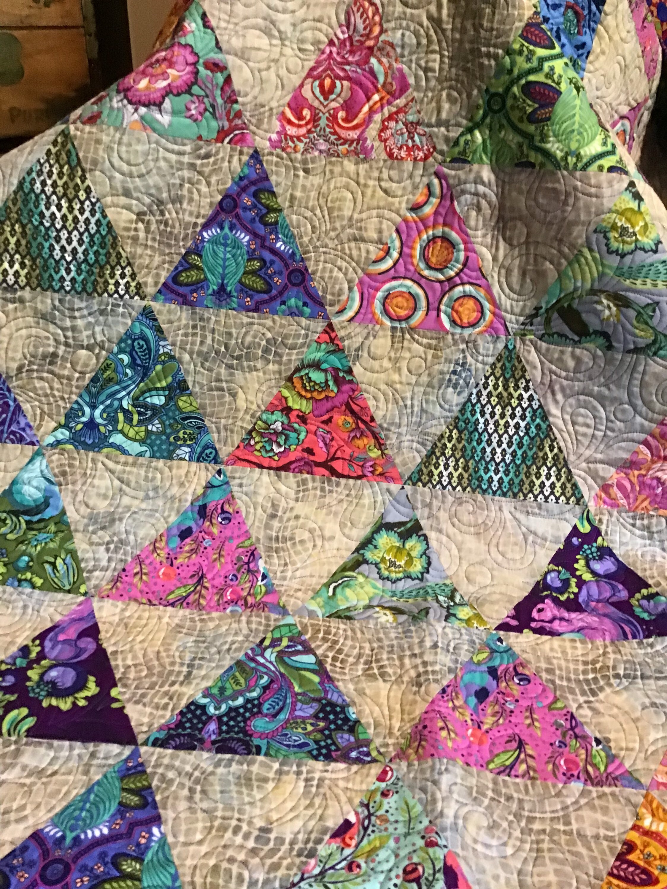 Triangle Quilt Made With Tula Pink Fabrics and Neutral Batik - Etsy