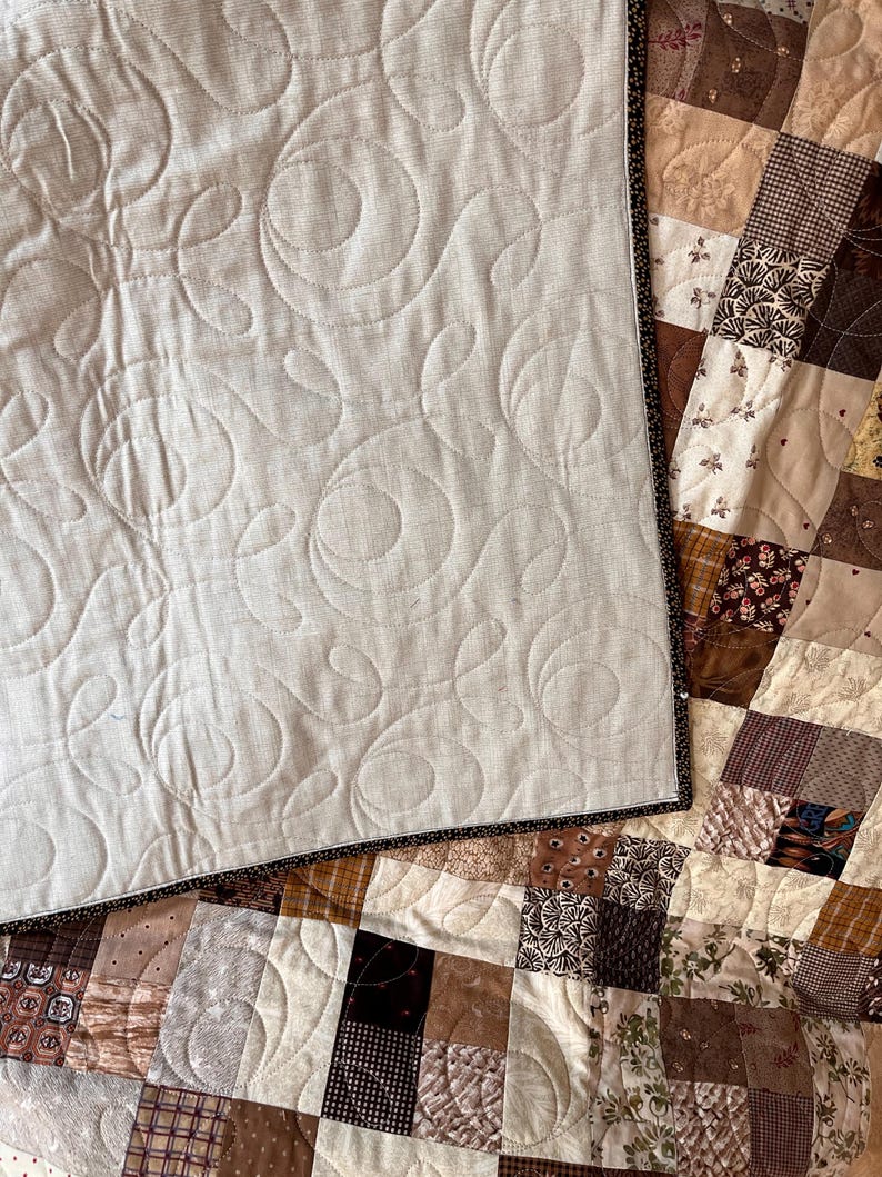 Patchwork Brown and Cream Quilt in Puss-in-the-corner Pattern - Etsy