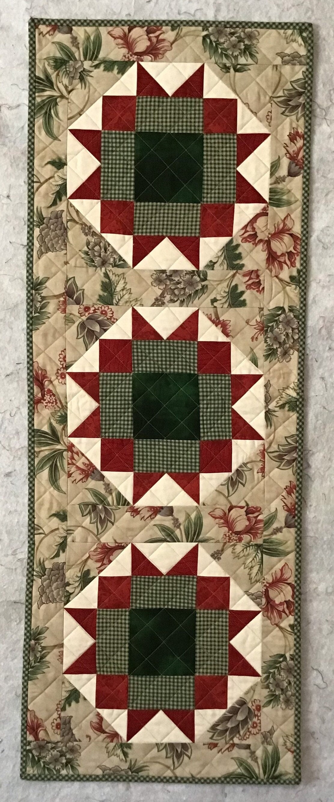 Green, Red and Beige Small Quilted Table Runner 14.5x39 - Etsy
