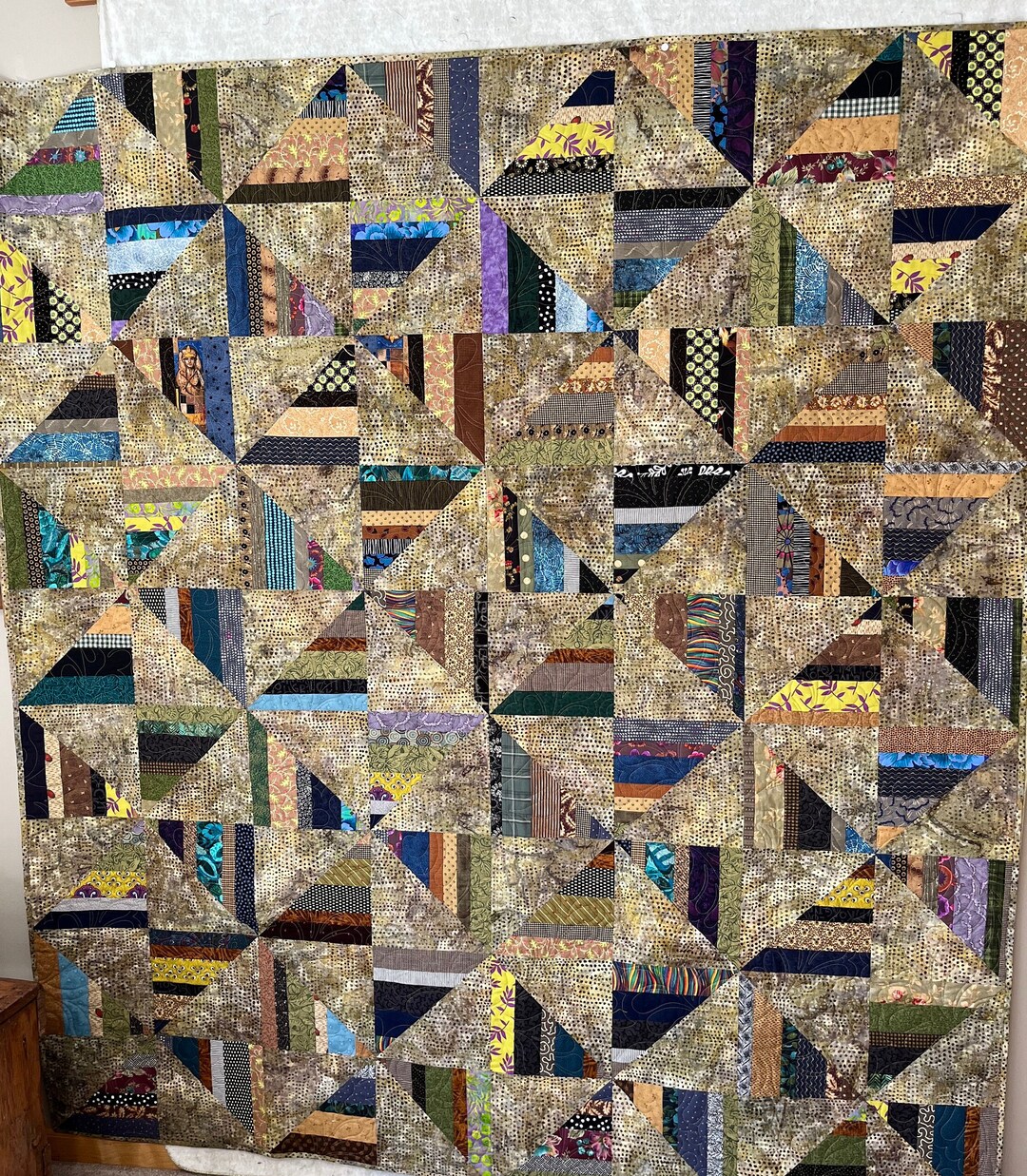 Brown, Blue, Green and Black Strip Pinwheel Quilt - Etsy