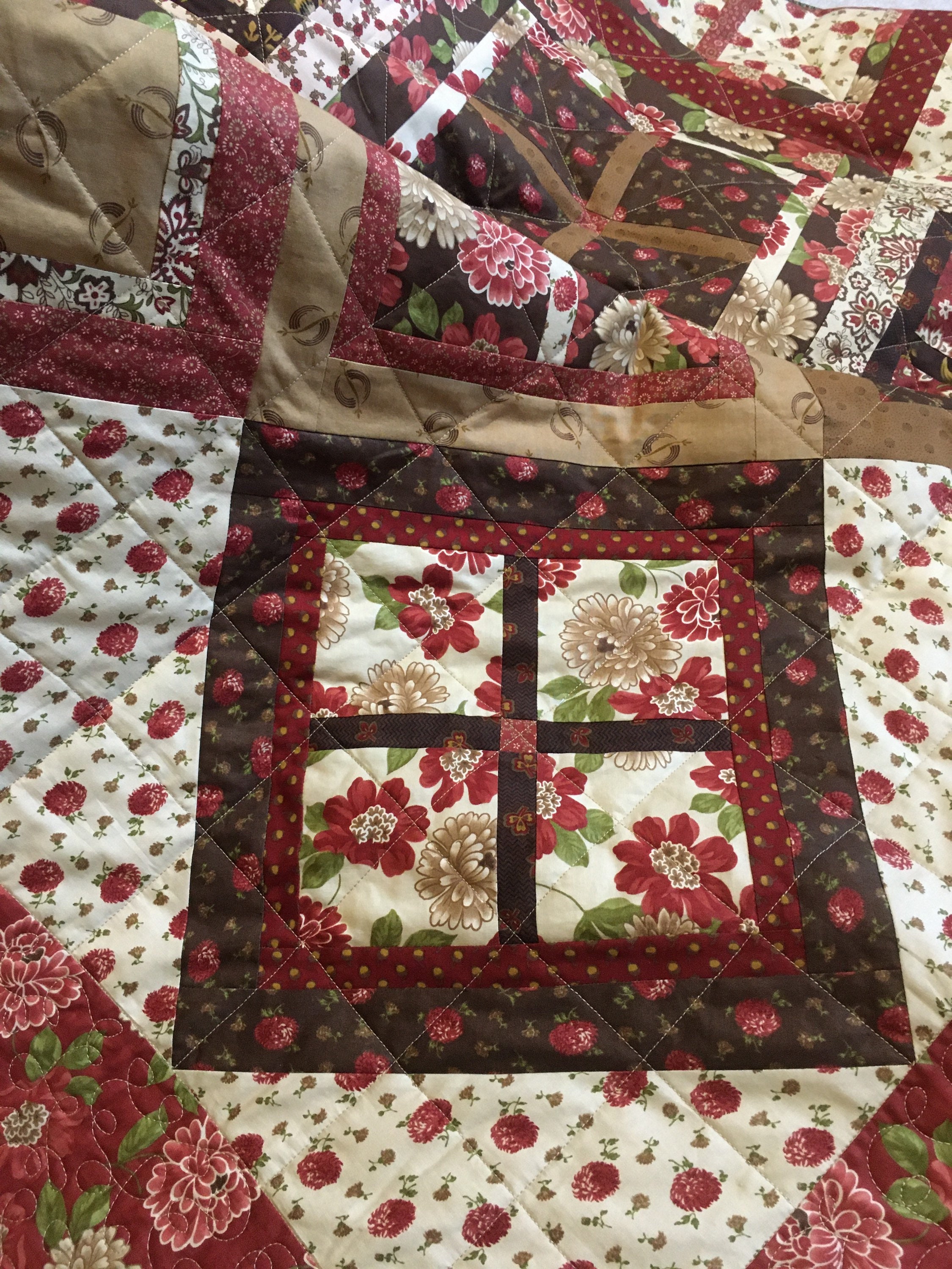 Red Brown and Cream 4-patch Quilt Set on the Diagonal With - Etsy UK