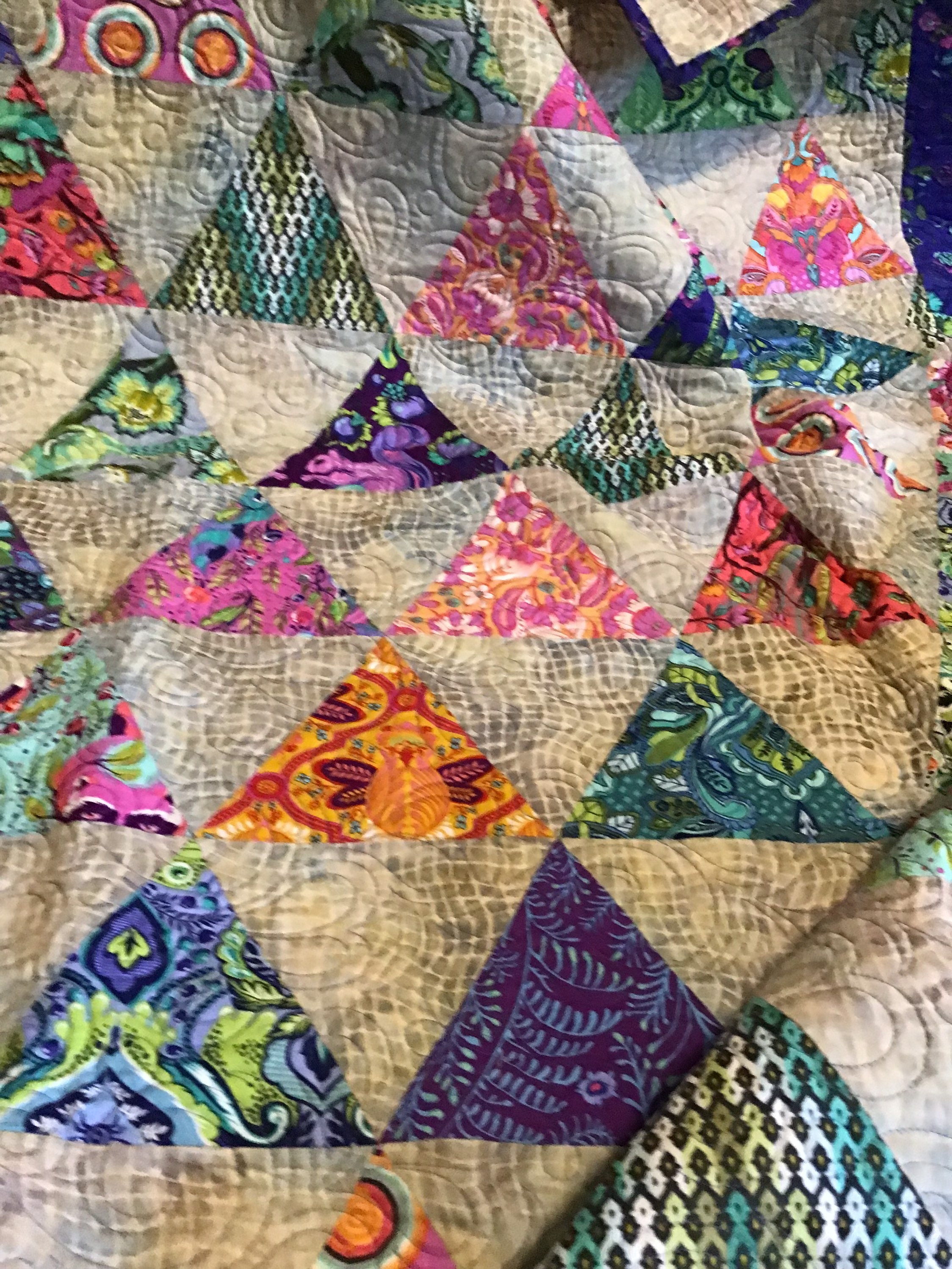 Triangle Quilt Made With Tula Pink Fabrics and Neutral Batik - Etsy