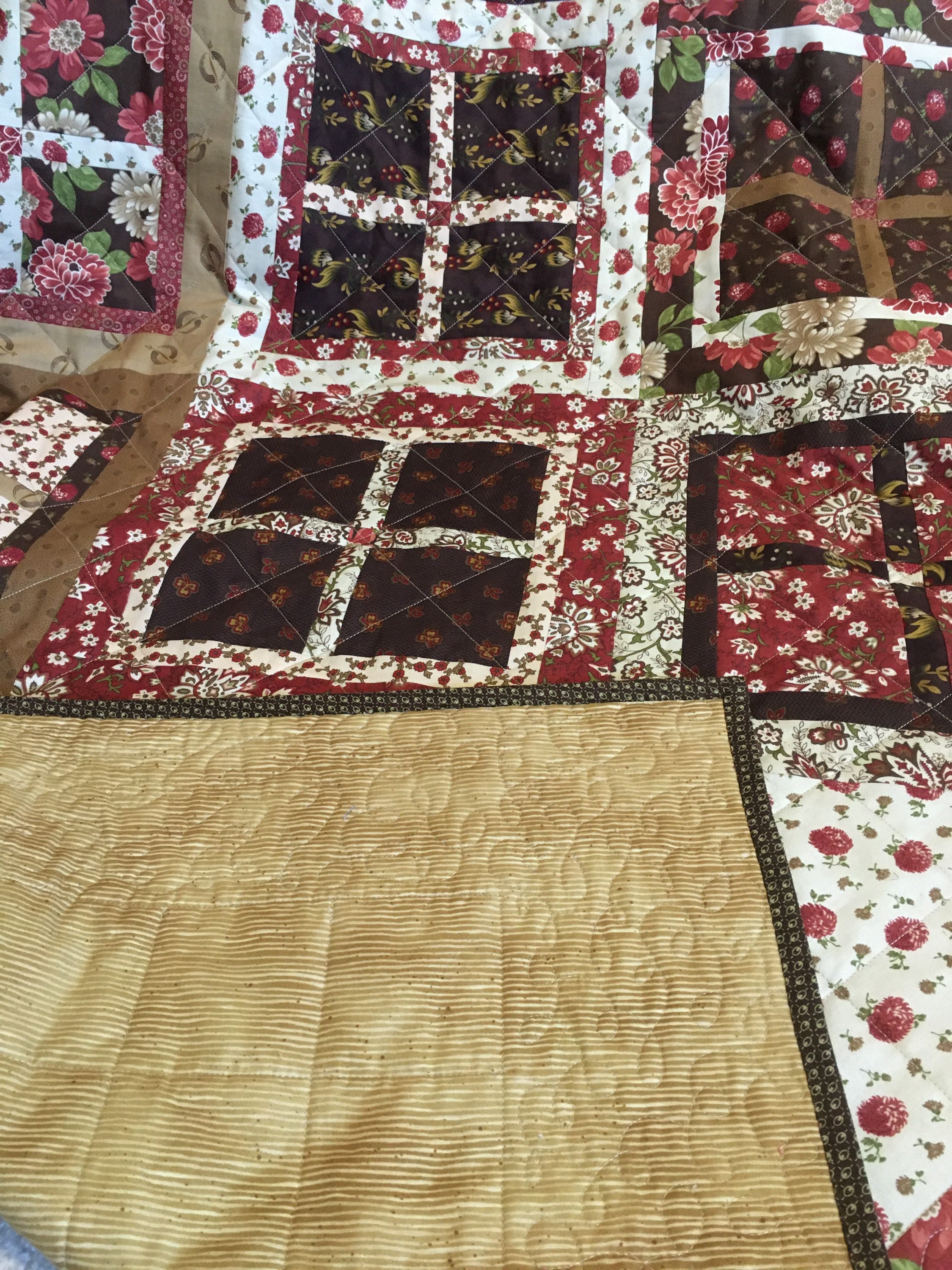 Red Brown and Cream 4-patch Quilt Set on the Diagonal With - Etsy UK