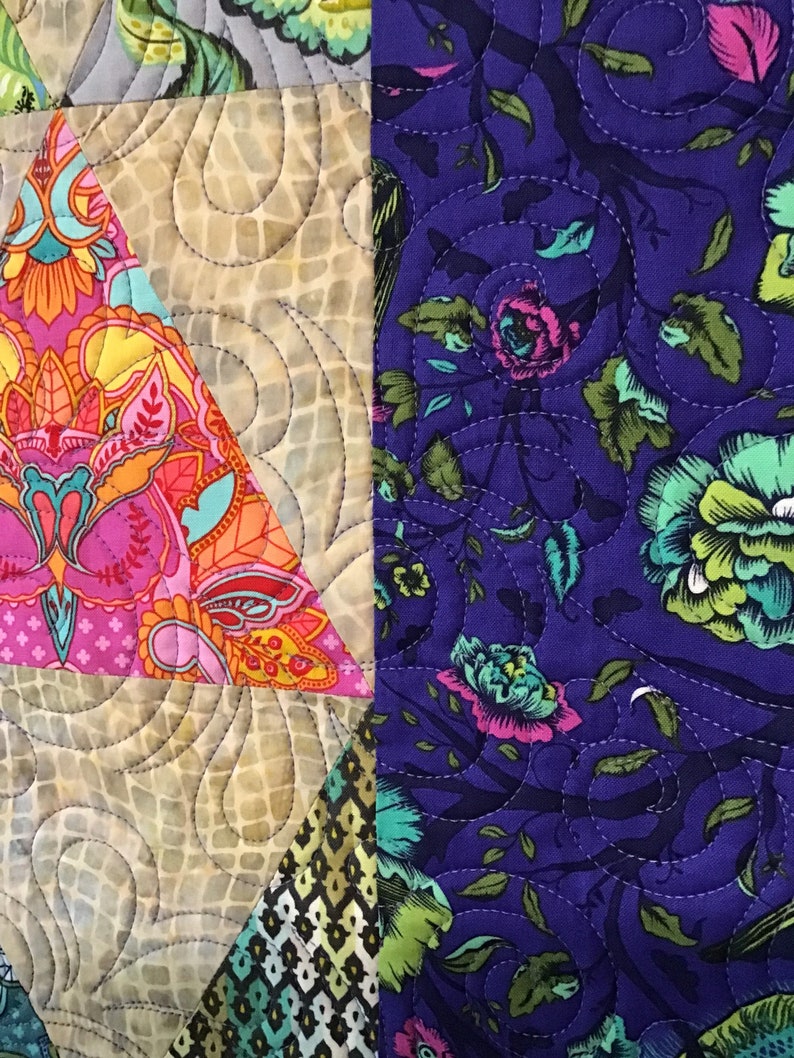 Triangle Quilt Made With Tula Pink Fabrics and Neutral Batik - Etsy