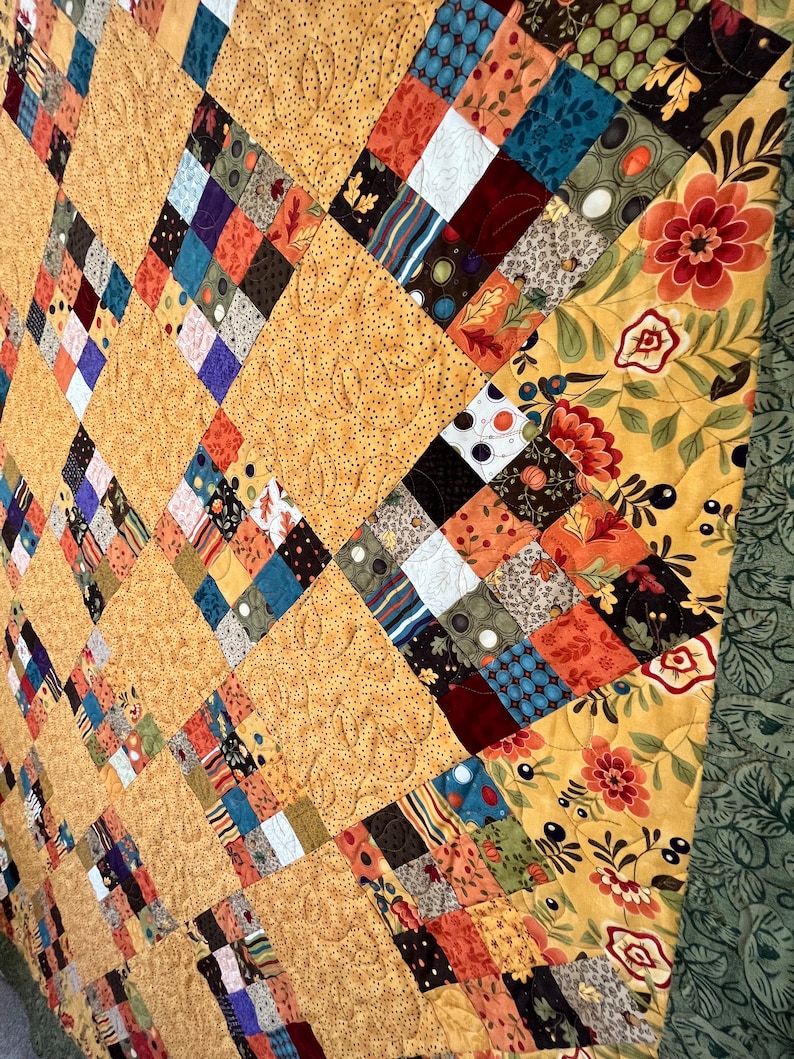 Gold and Green16-patch Quilt Set on the Diagonal - Etsy