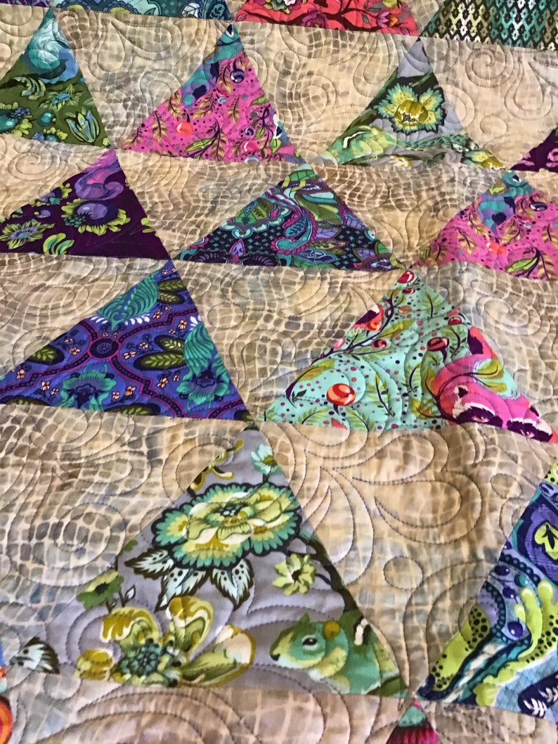 Triangle Quilt Made With Tula Pink Fabrics and Neutral Batik - Etsy