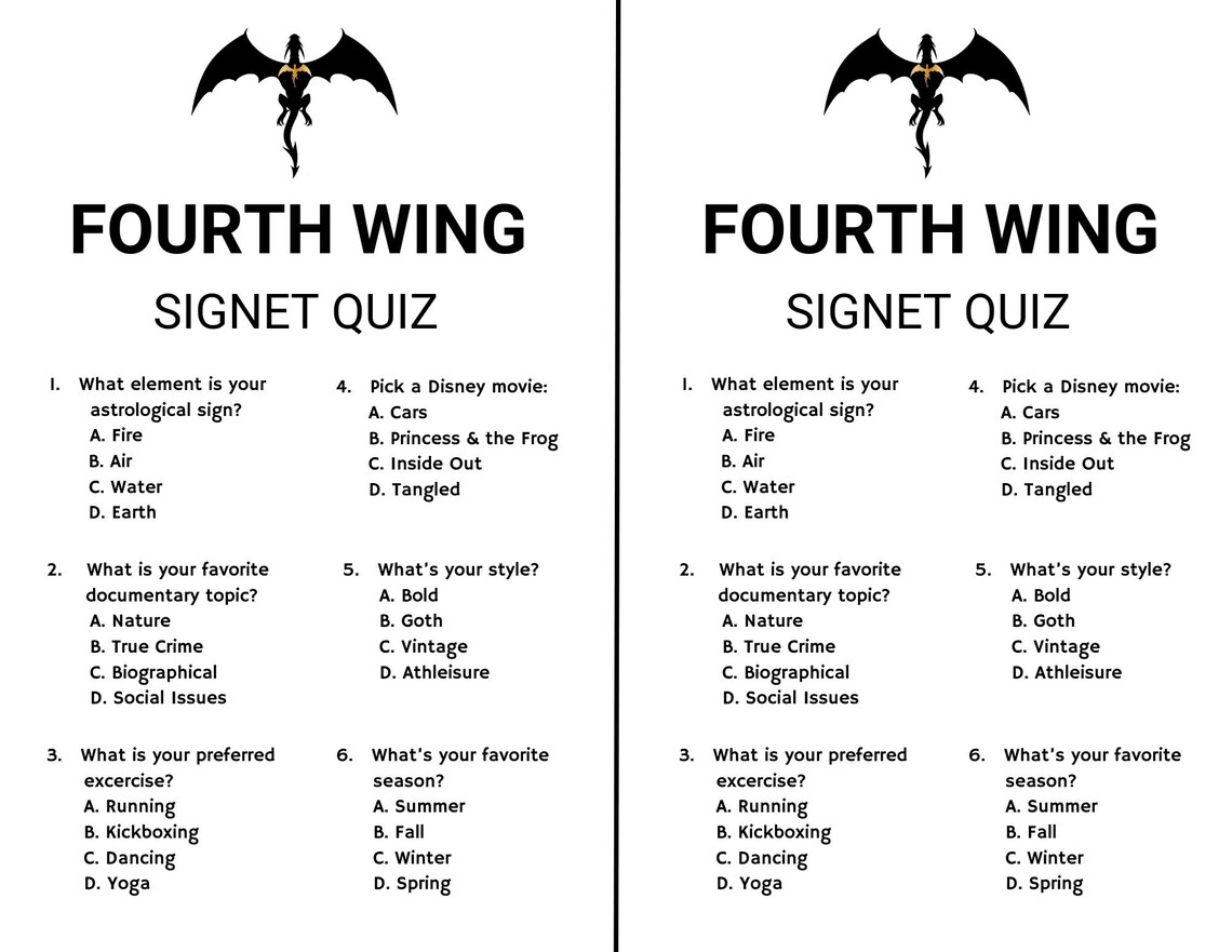Fourth Wing Signet Quiz Printable - Etsy