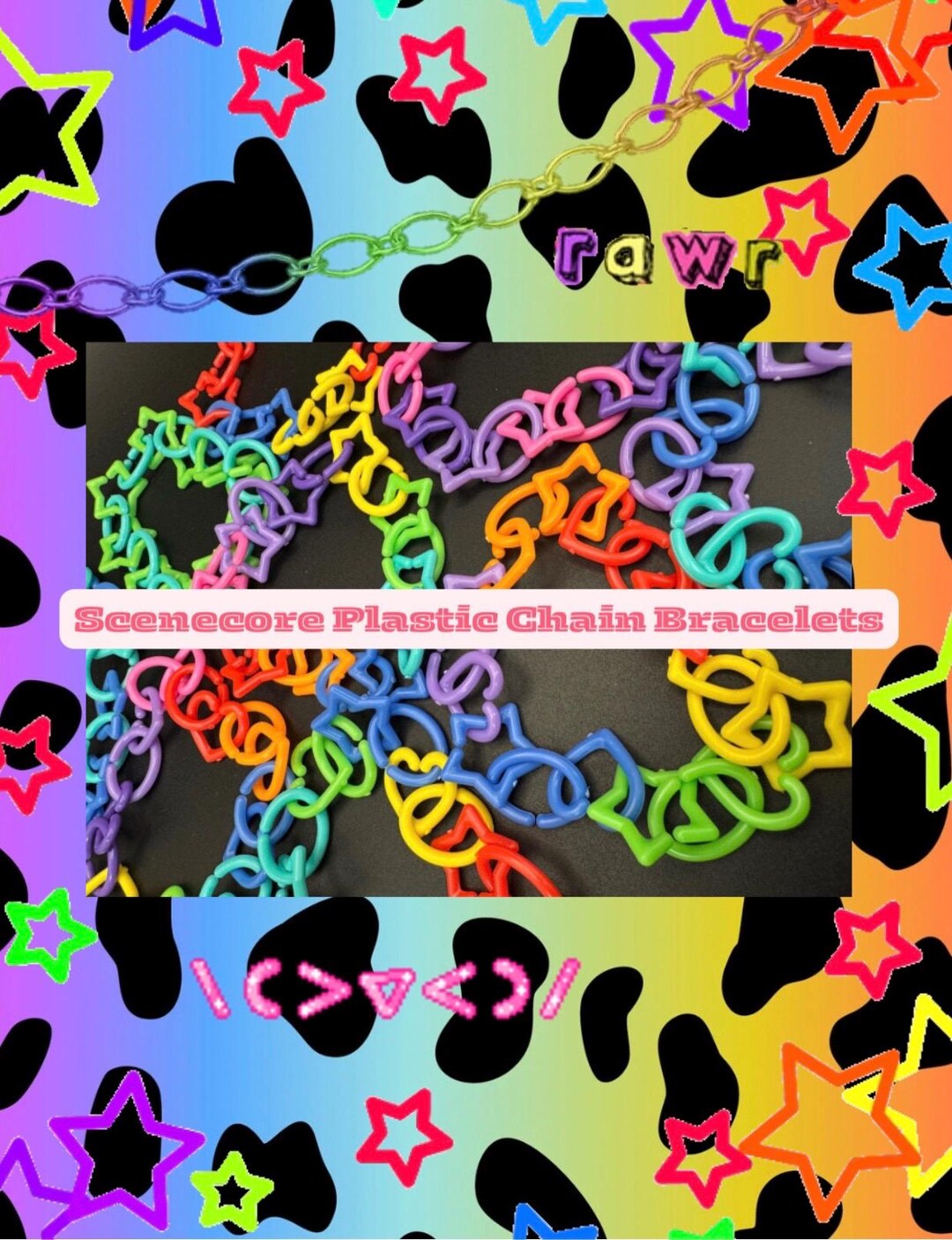 Scenecore Rainbow Colorful Plastic Chain Bracelets Scene Emo Stars ...