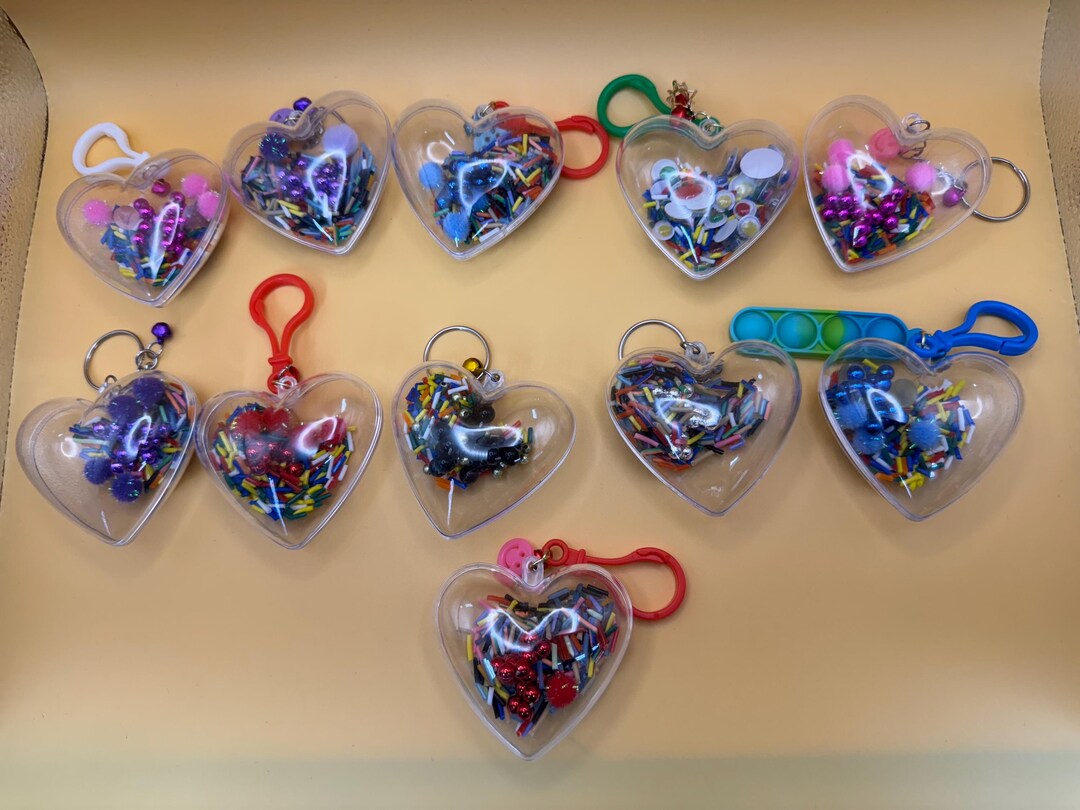 Circus Clowncore Rainbow Sprinkles Shaker Heart Shaped Keychains Pom ...