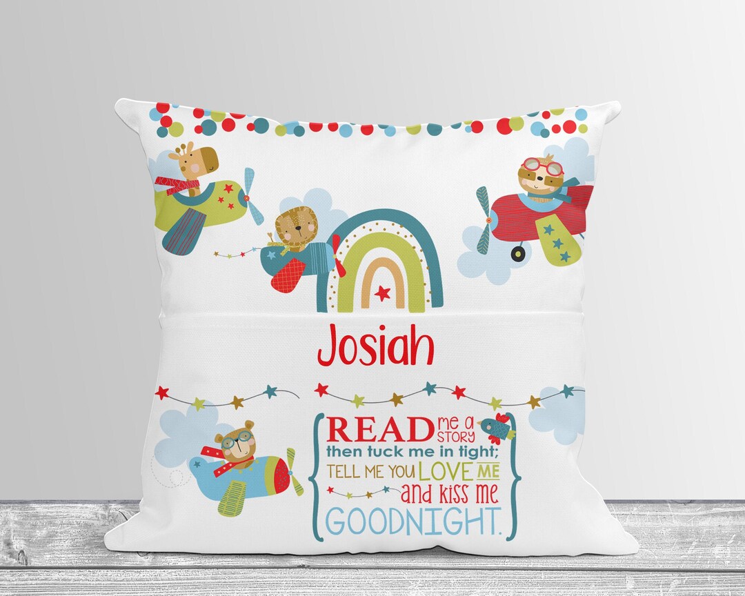 Personalized Pilot Animals Book Pocket Pillow Readng Pillow, Room Decor ...