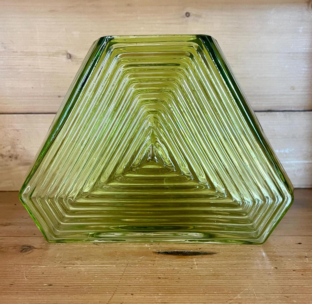 Blenko, Pilgrim Glass Pyramid Vase, Glass Preservation Line, Lime Green ...