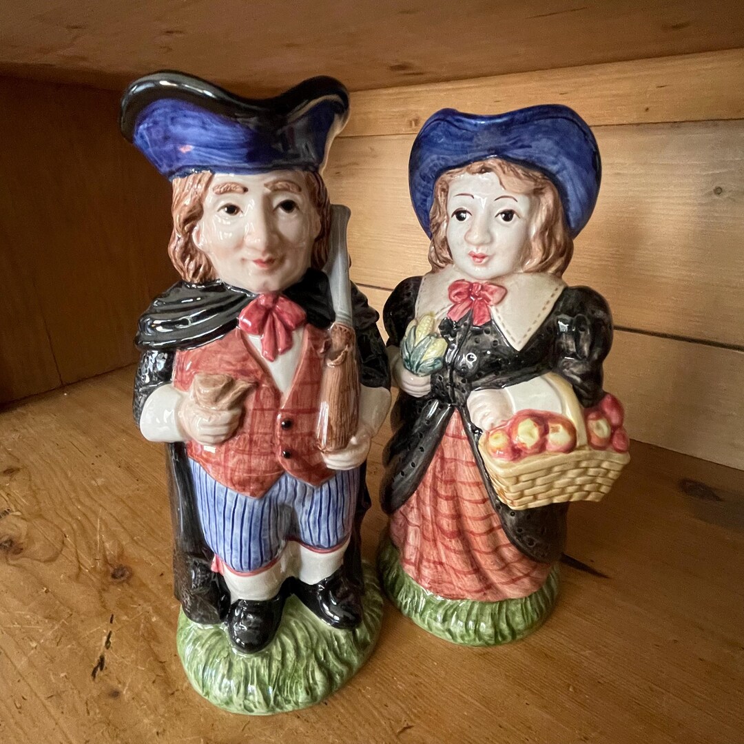 Fitz and Floyd Thanksgiving Banquet, Pilgrim Pitcher Toby Man & Woman ...