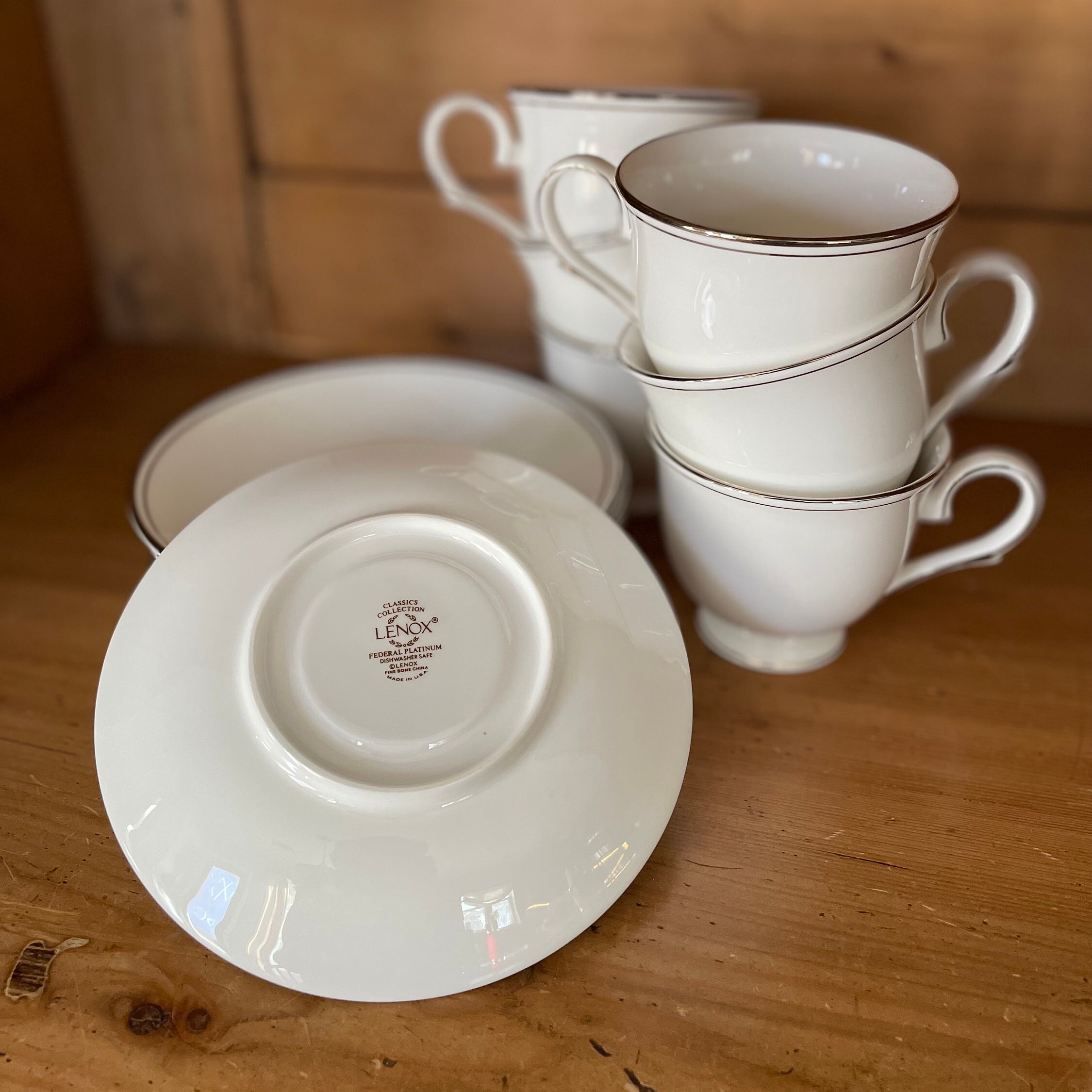 Lenox Federal Platinum Cups and Saucers - Set of 6 - Etsy