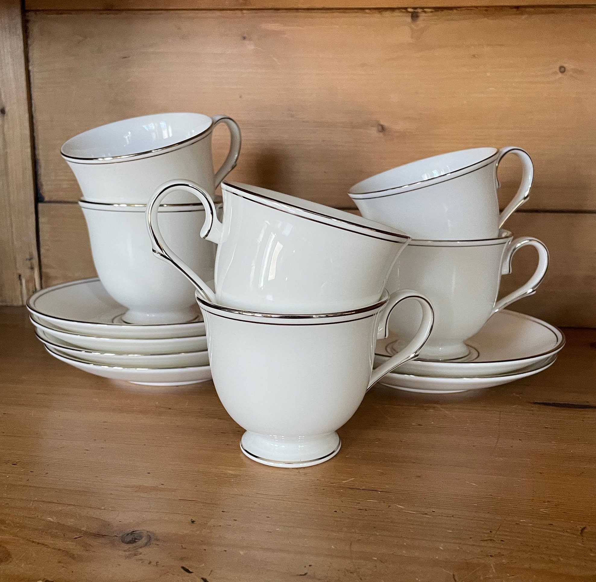 Lenox Federal Platinum Cups and Saucers - Set of 6 - Etsy