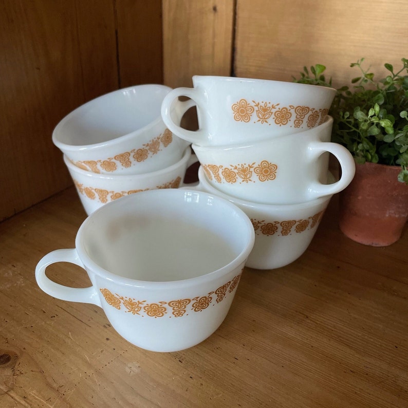 Pyrex Butterfly Gold Milk Glass Cups - Set of 6 - Vintage - Etsy