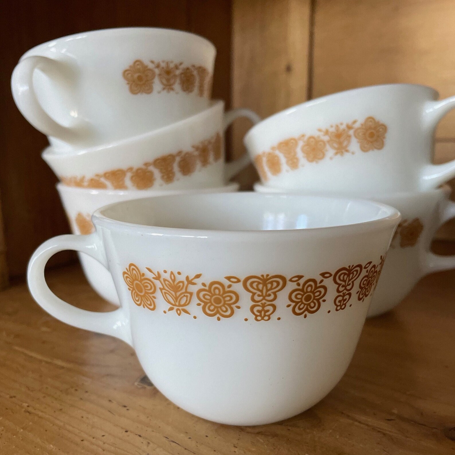 Pyrex Butterfly Gold Milk Glass Cups - Set of 6 - Vintage - Etsy
