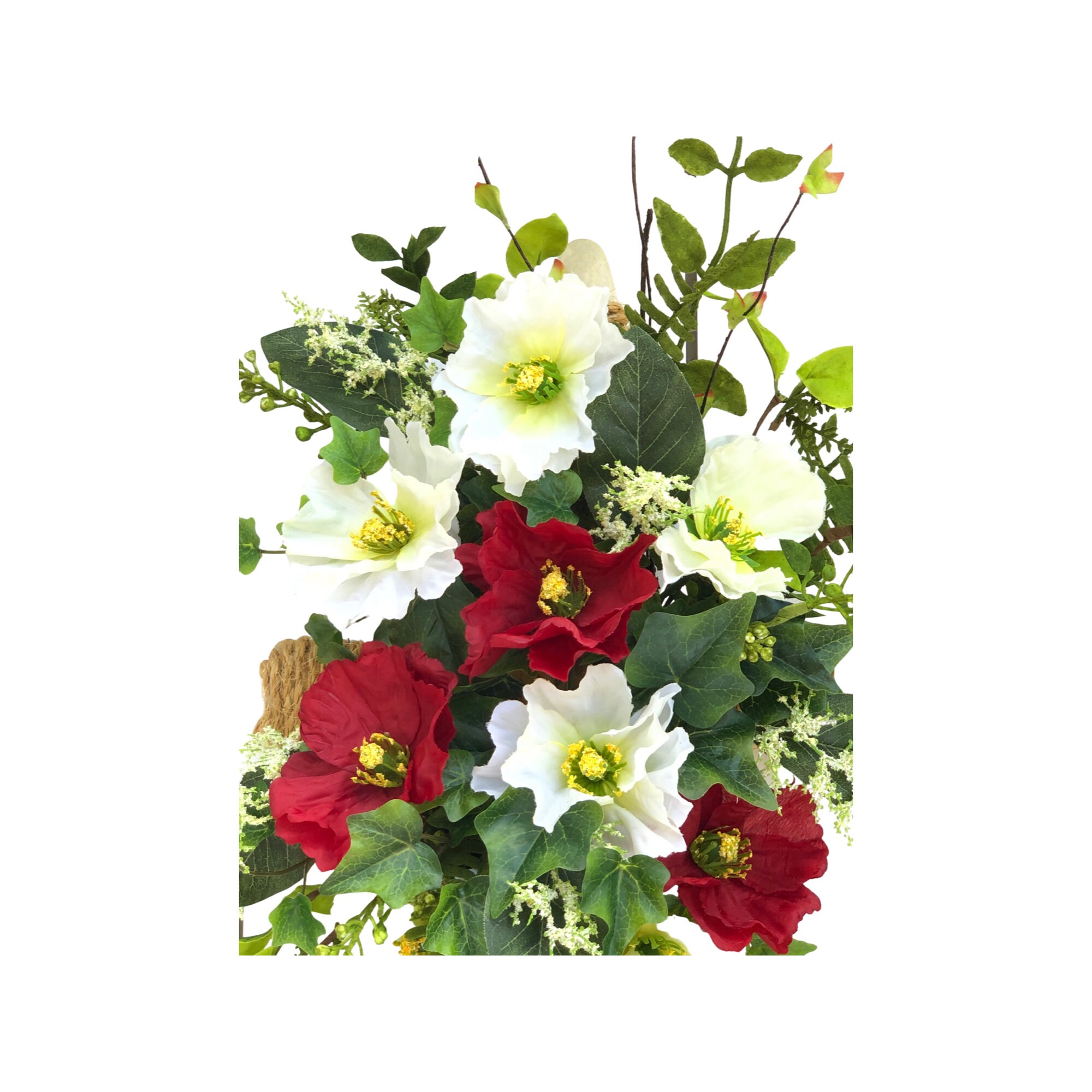 Rustic Jute Wrapped Memorial Cross With Poppies and Ivy, Farmhouse ...