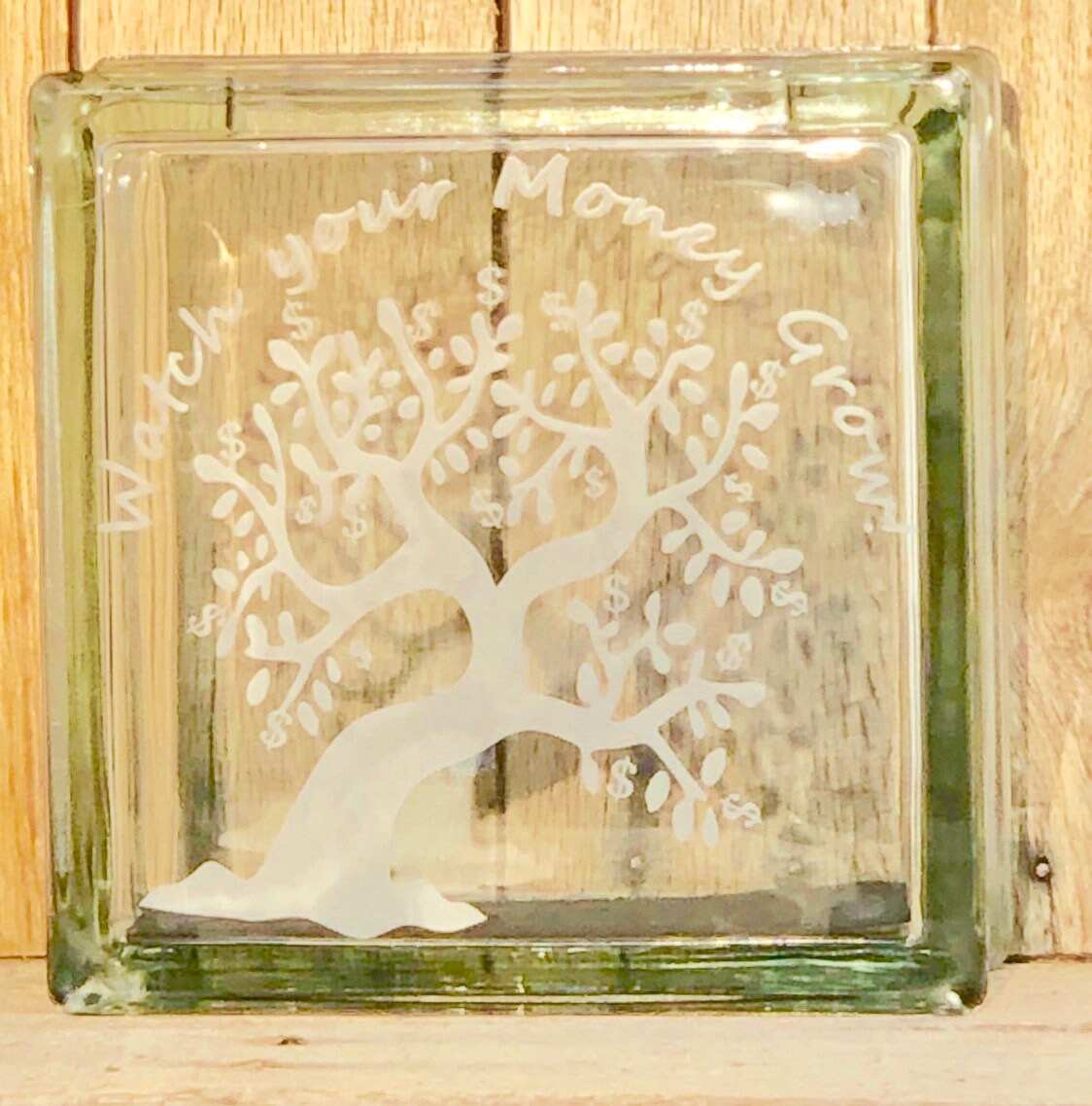 Money Tree Glass Block, Glass Block Bank, Etched Glass Block, Dorm ...