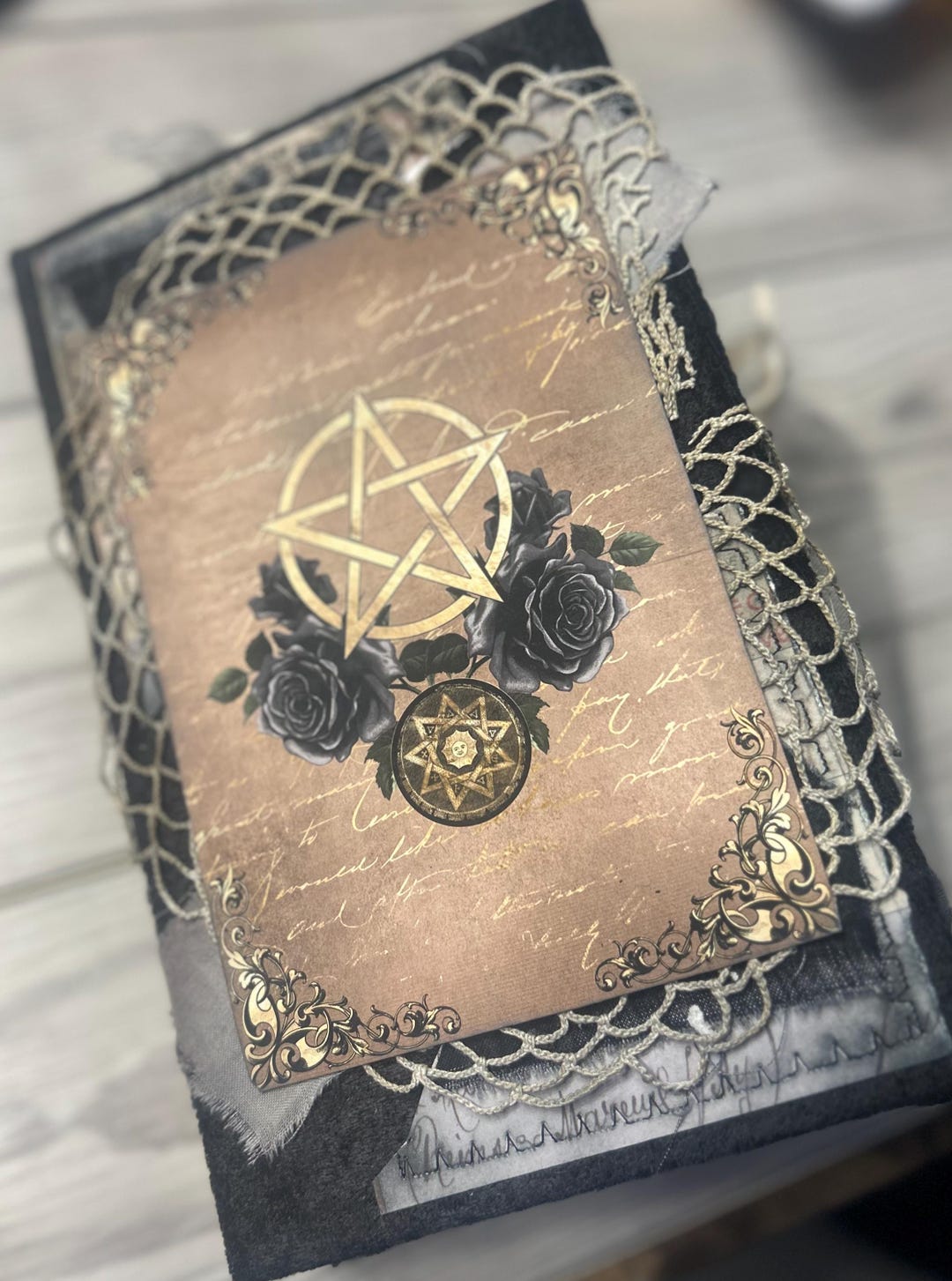 Gothic Witch Seance Vintage Lace and Black Velvet Handmade Junk Journal ...