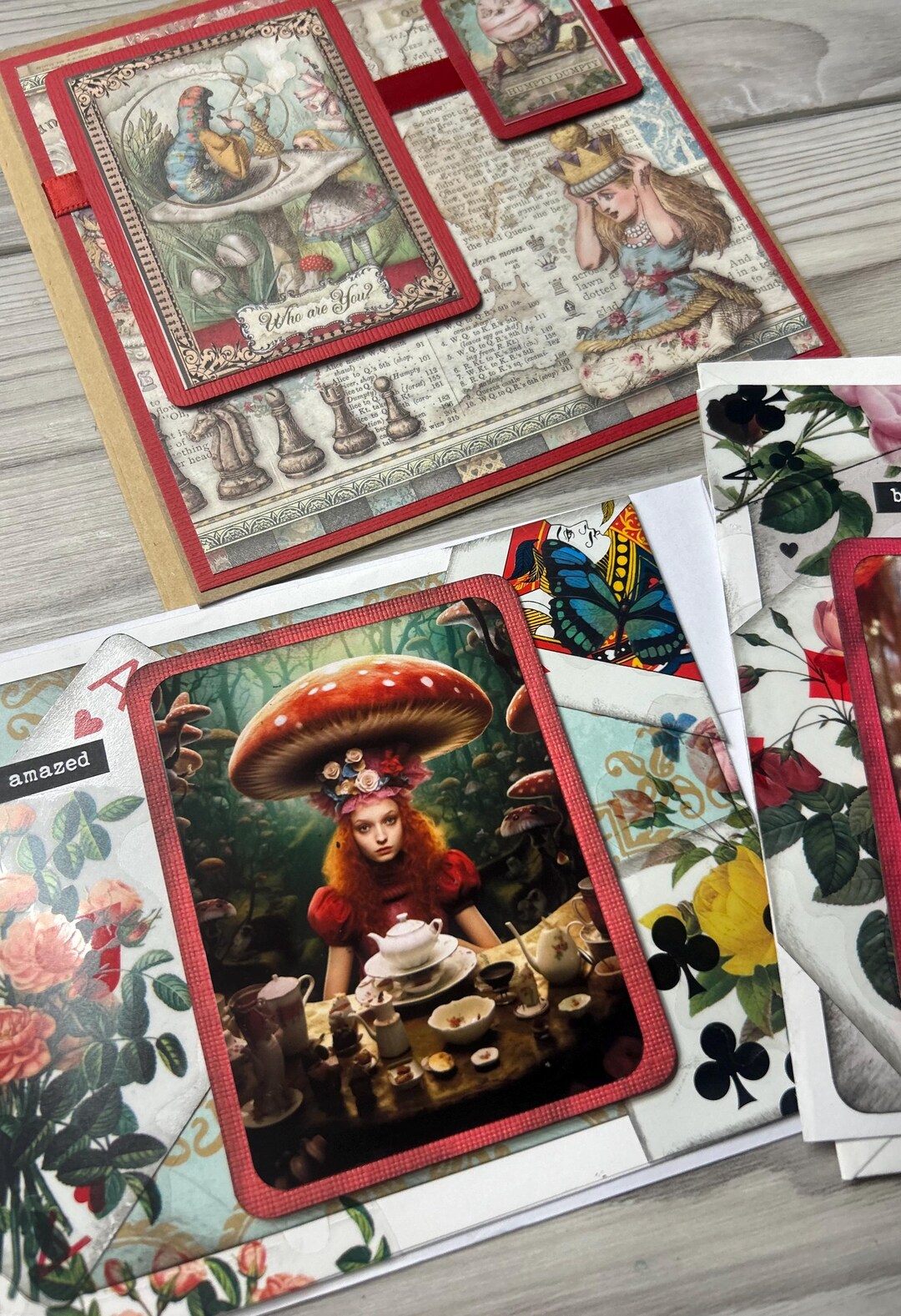Handmade Alice in Wonderland Christmas Cards: Whimsical Holiday Set - Etsy