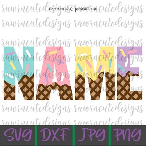 Pastel Ice Cream Personalized Name Cut File, Custom Design, Ice Cream ...