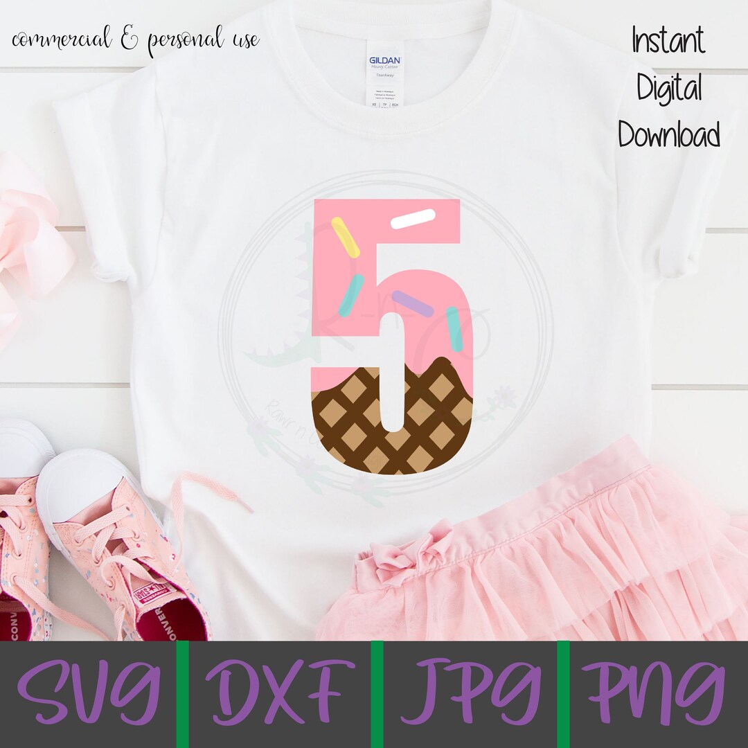 Five Ice Cream SVG, Fifth Birthday Svg, 5th Birthday Svg, Ice Cream ...