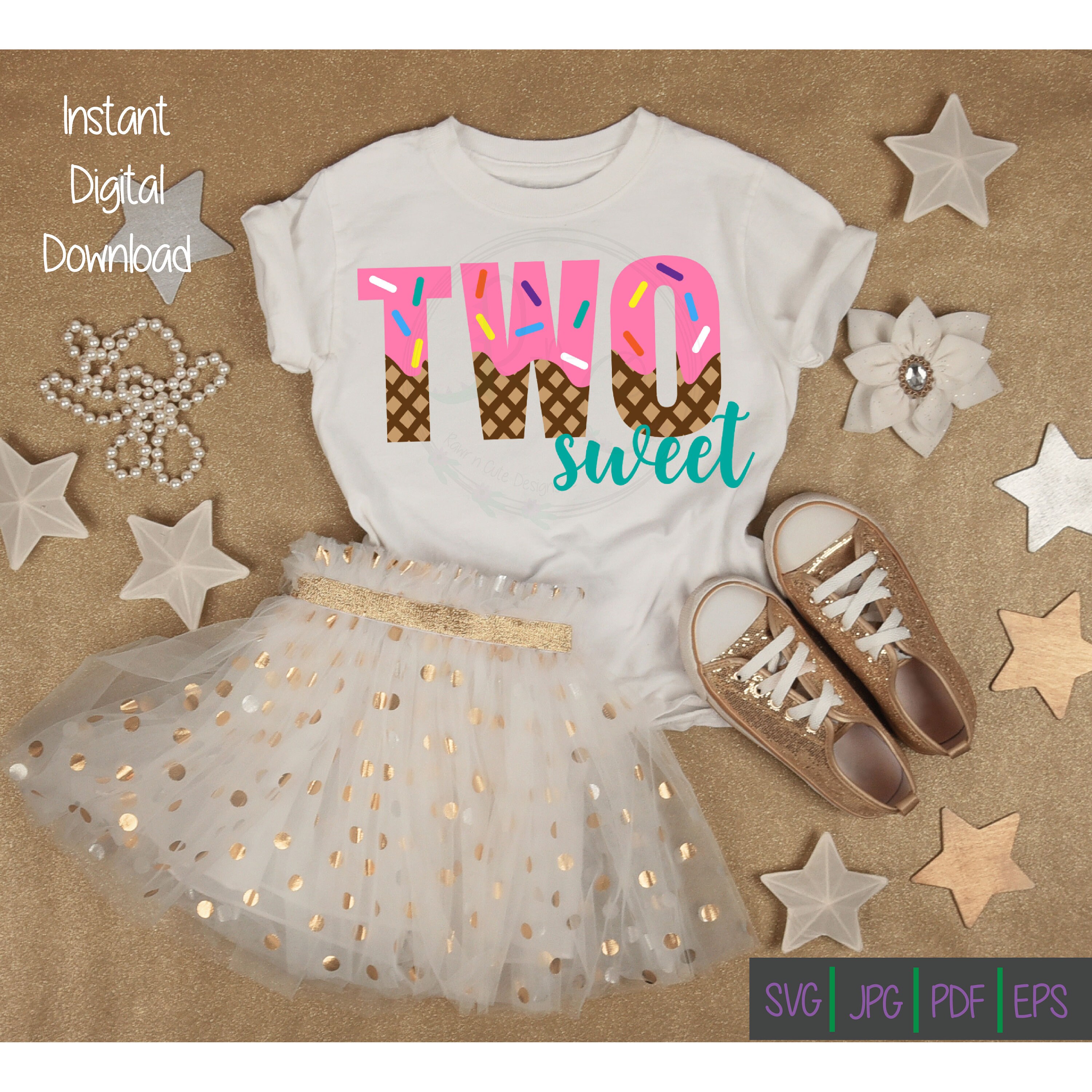 Two Sweet SVG 2nd Birthday Svg Birthday Girl Svg Ice Cream | Etsy