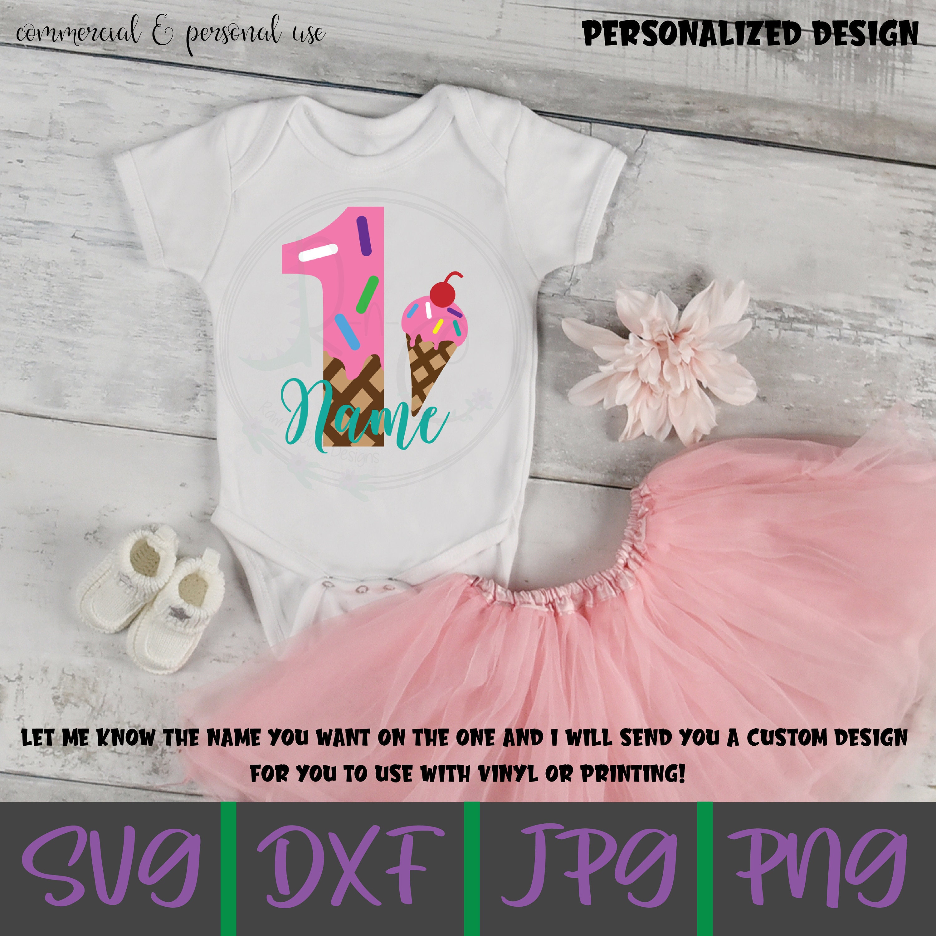 1st Birthday Ice Cream Personalized Name SVG 1st Birthday | Etsy