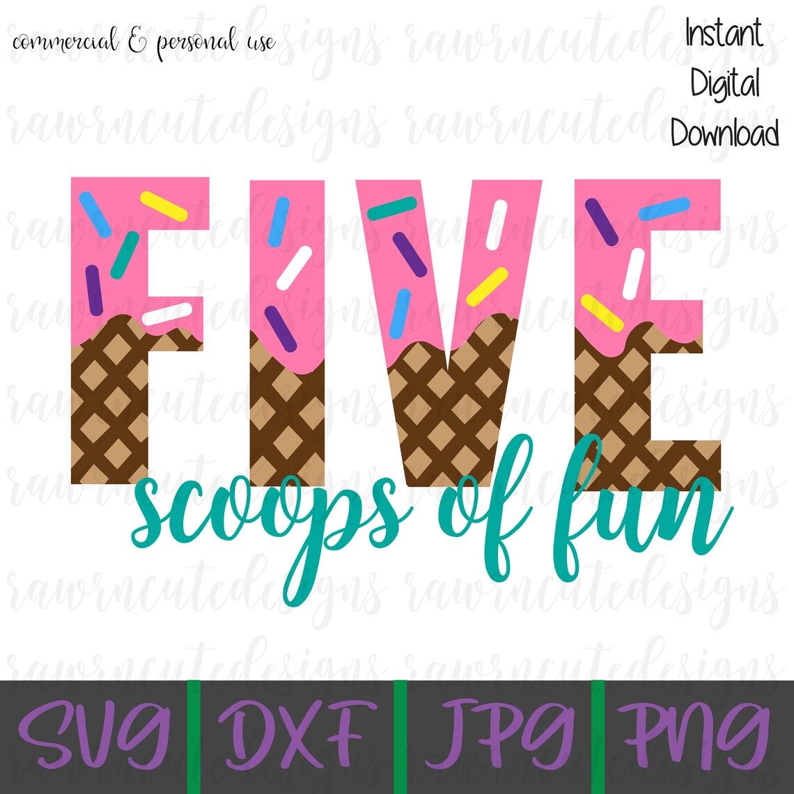 Five Scoops of Fun SVG Fifth Birthday Svg 5th Birthday Svg - Etsy