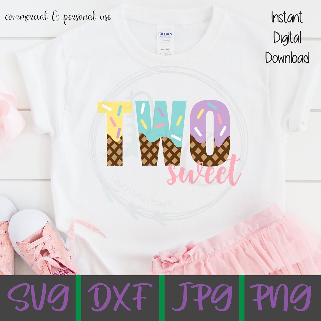 Pastel Two Sweet SVG, 2nd Birthday Svg, Birthday Girl Svg, Ice Cream ...