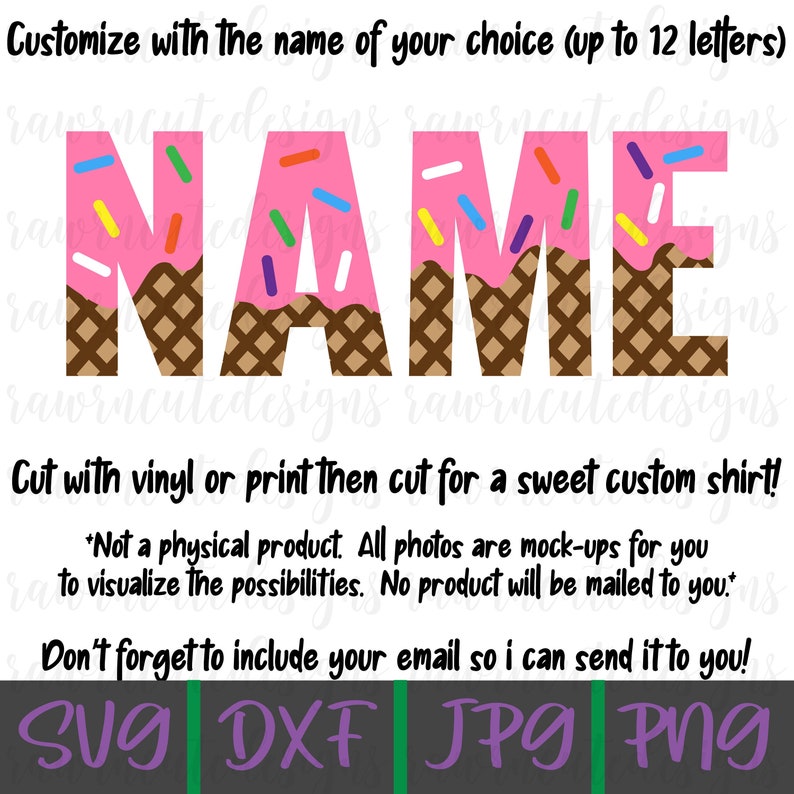 Ice Cream Personalized Name Cut File Custom Design Ice Cream - Etsy