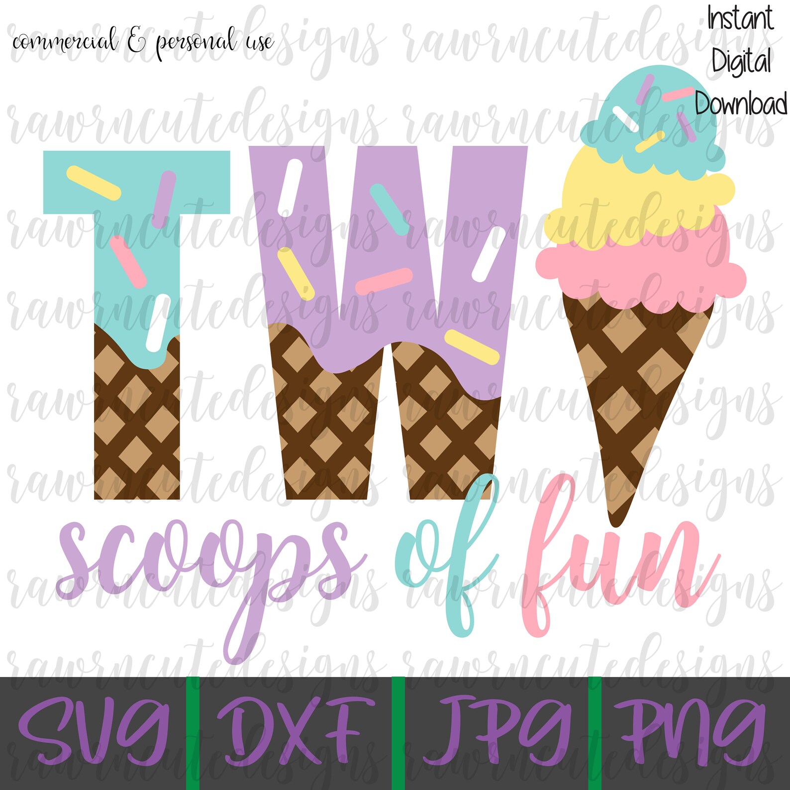 Two Scoops of Fun SVG, 2nd Birthday Svg, Two Sweet Svg, Birthday Girl ...