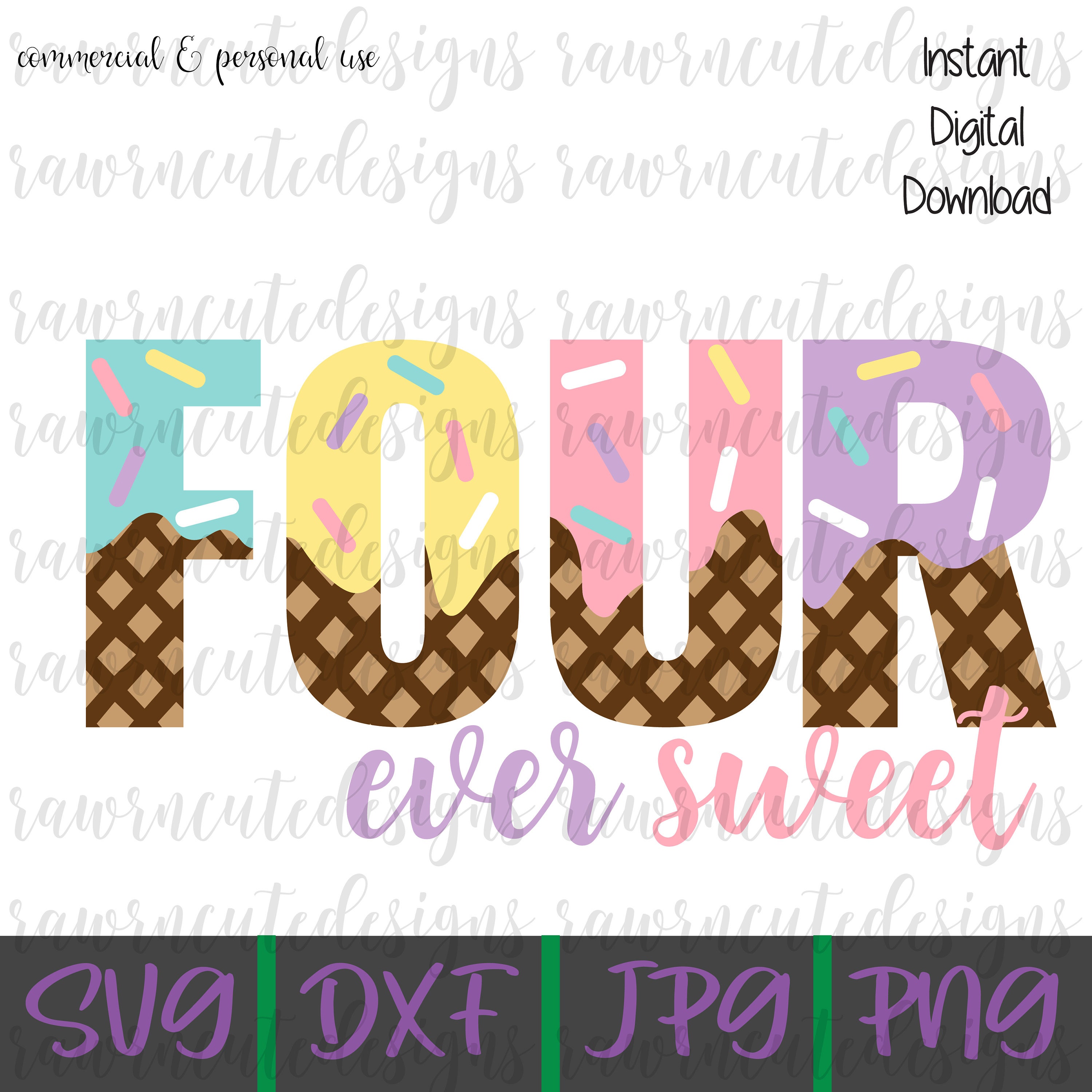 Pastel Four Ever Sweet SVG Fourth Birthday Svg Ice Cream - Etsy