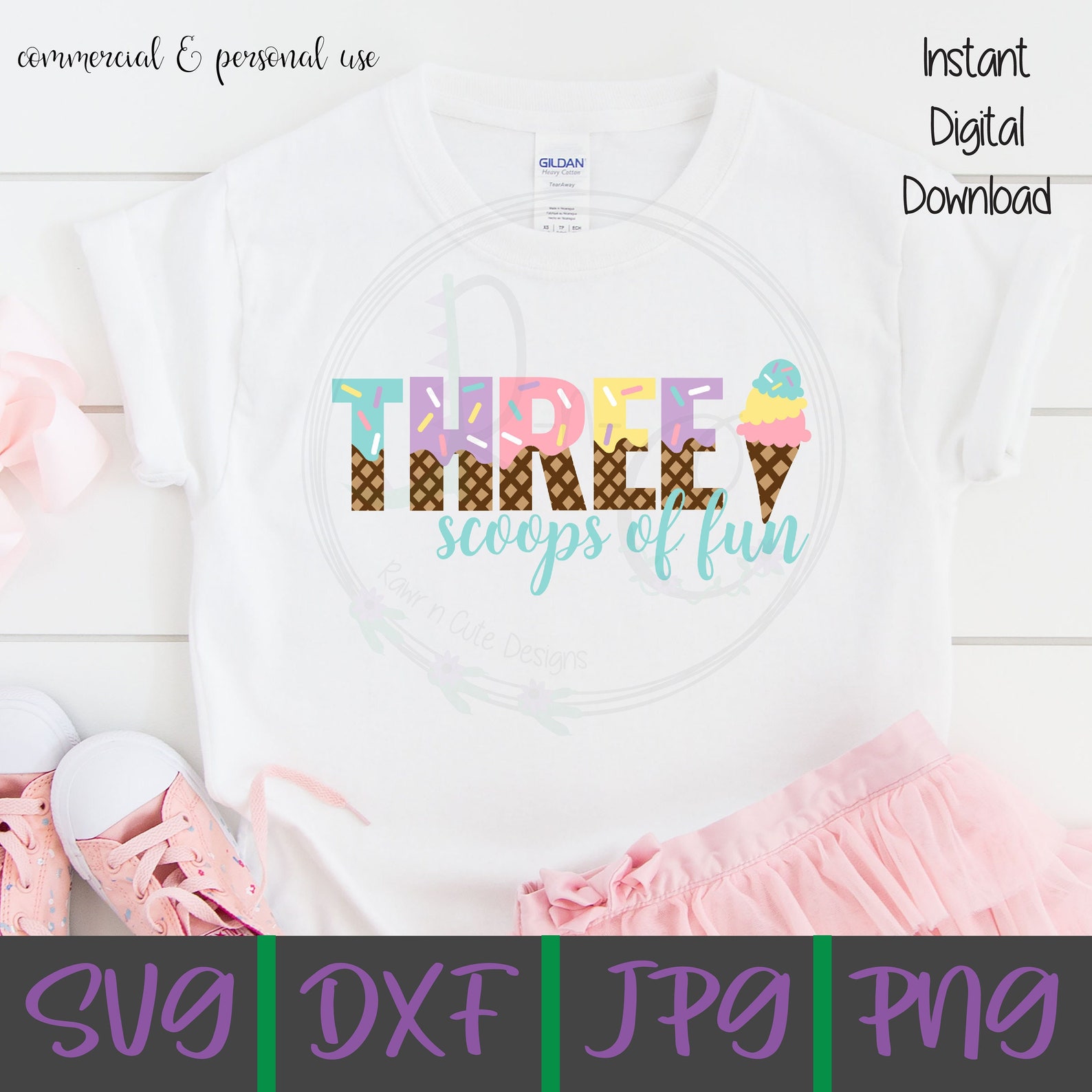 Pastel Three Scoops of Fun SVG, Third Birthday Svg, Ice Cream Birthday ...