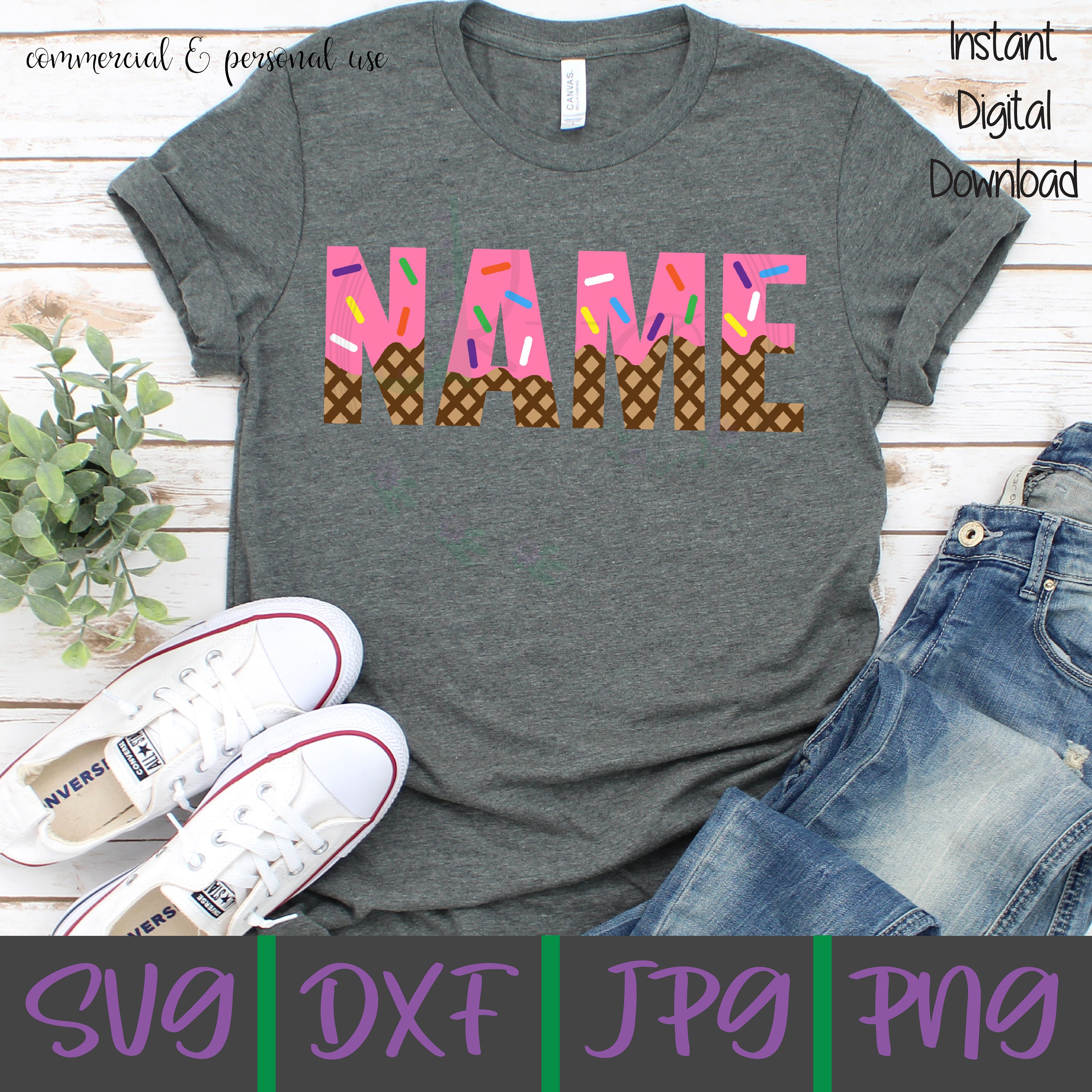 Ice Cream Personalized Name Cut File Custom Design Ice Cream - Etsy