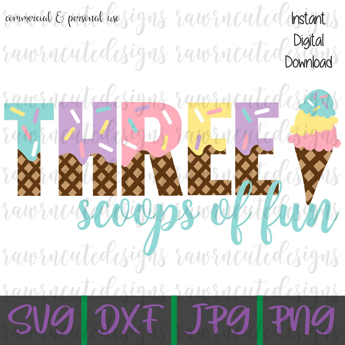Pastel Three Scoops of Fun SVG, Third Birthday Svg, Ice Cream Birthday ...