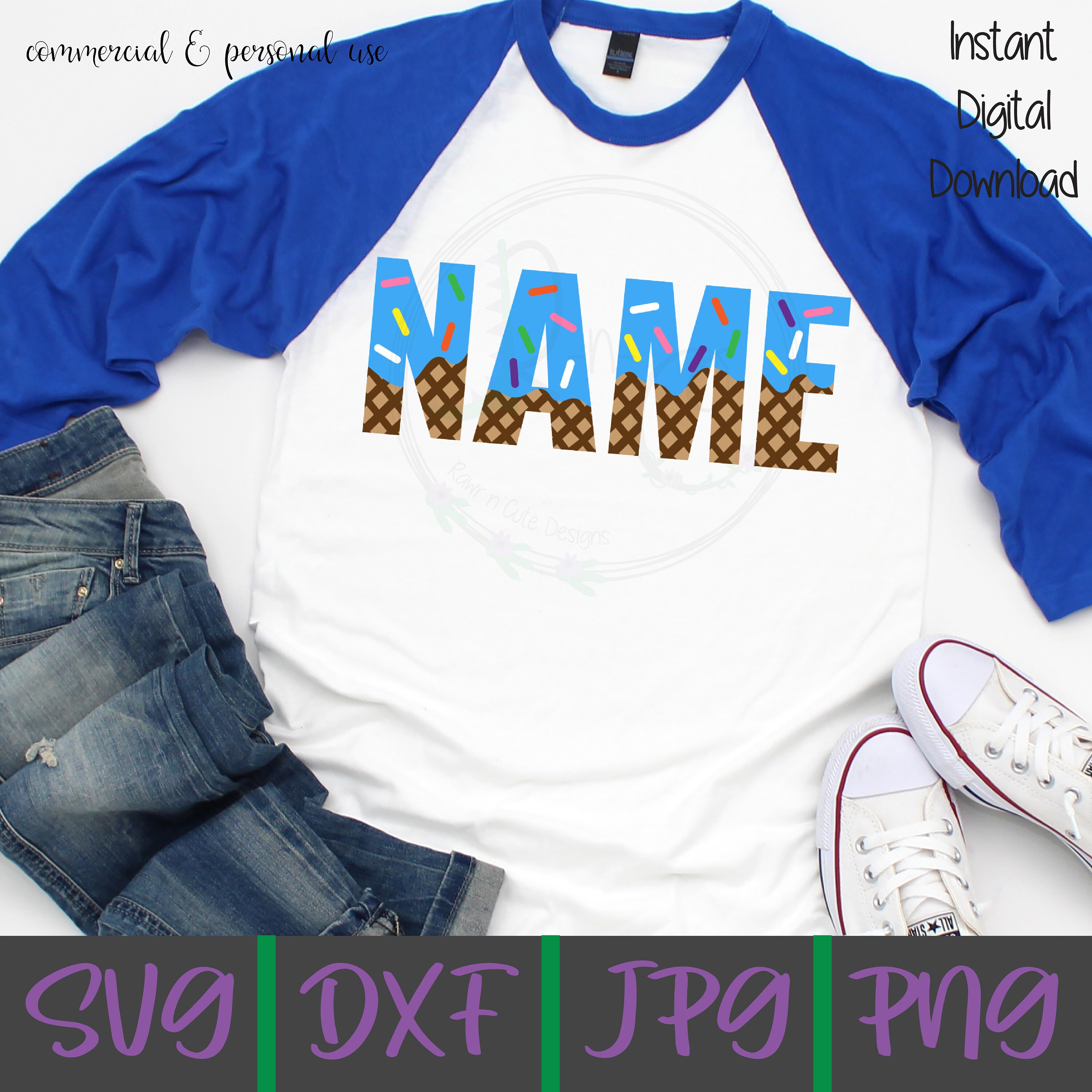 Ice Cream Personalized Name Cut File Custom Design Ice Cream | Etsy