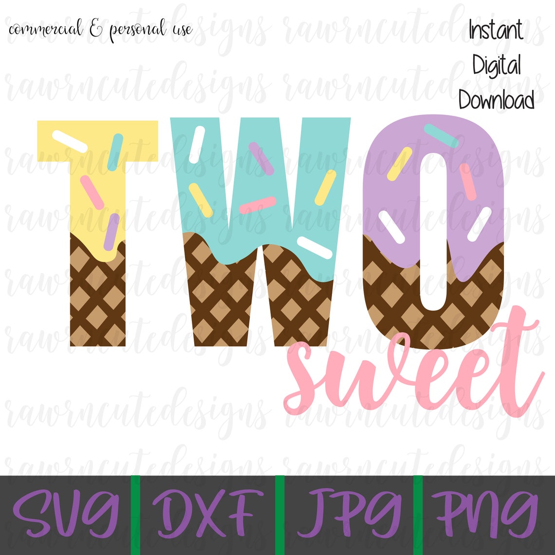Pastel Two Sweet SVG, 2nd Birthday Svg, Birthday Girl Svg, Ice Cream ...