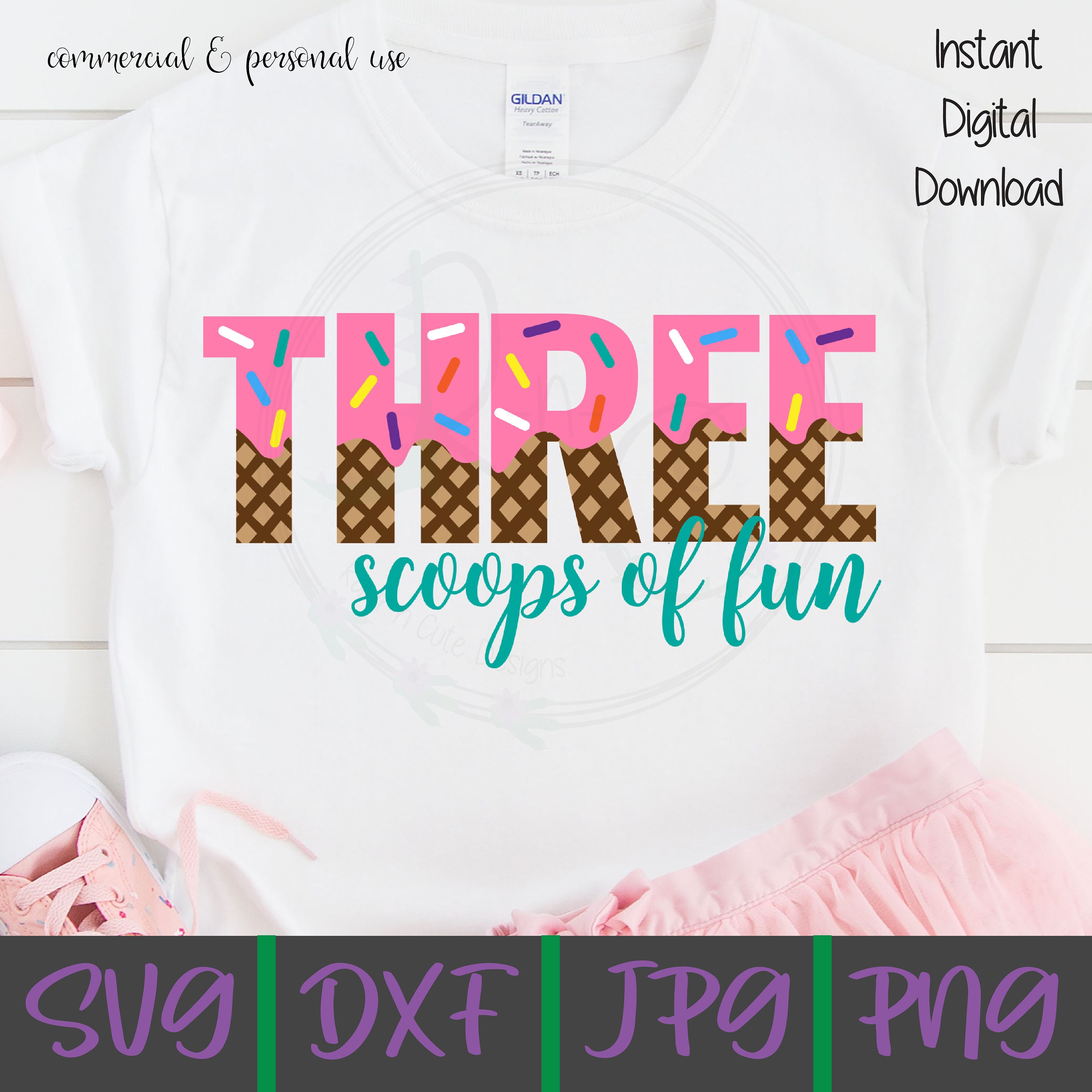 Third Birthday SVG Three Scoops of Fun Svg Ice Cream | Etsy