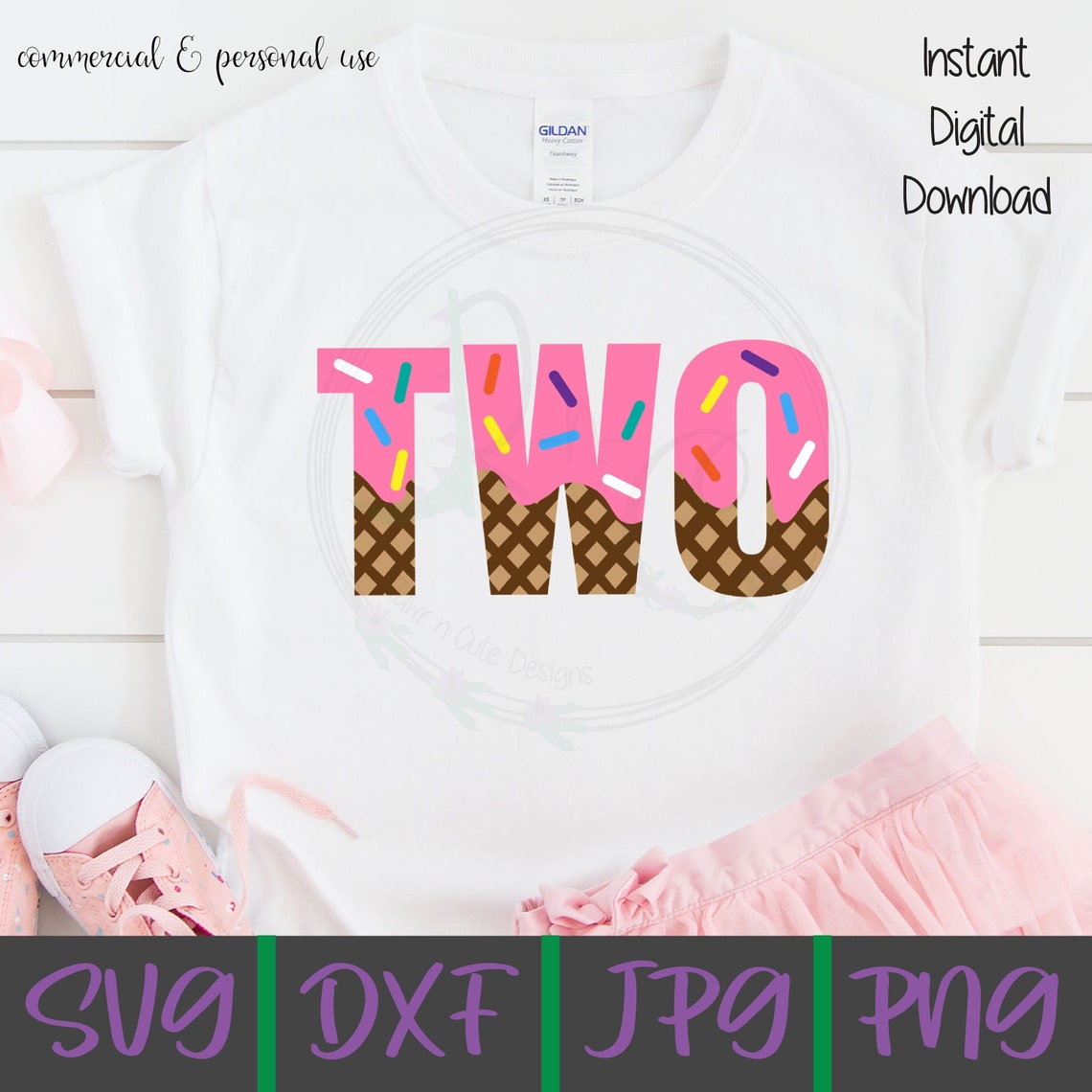 Two Ice Cream SVG 2nd Birthday Svg Birthday Girl Svg Ice | Etsy